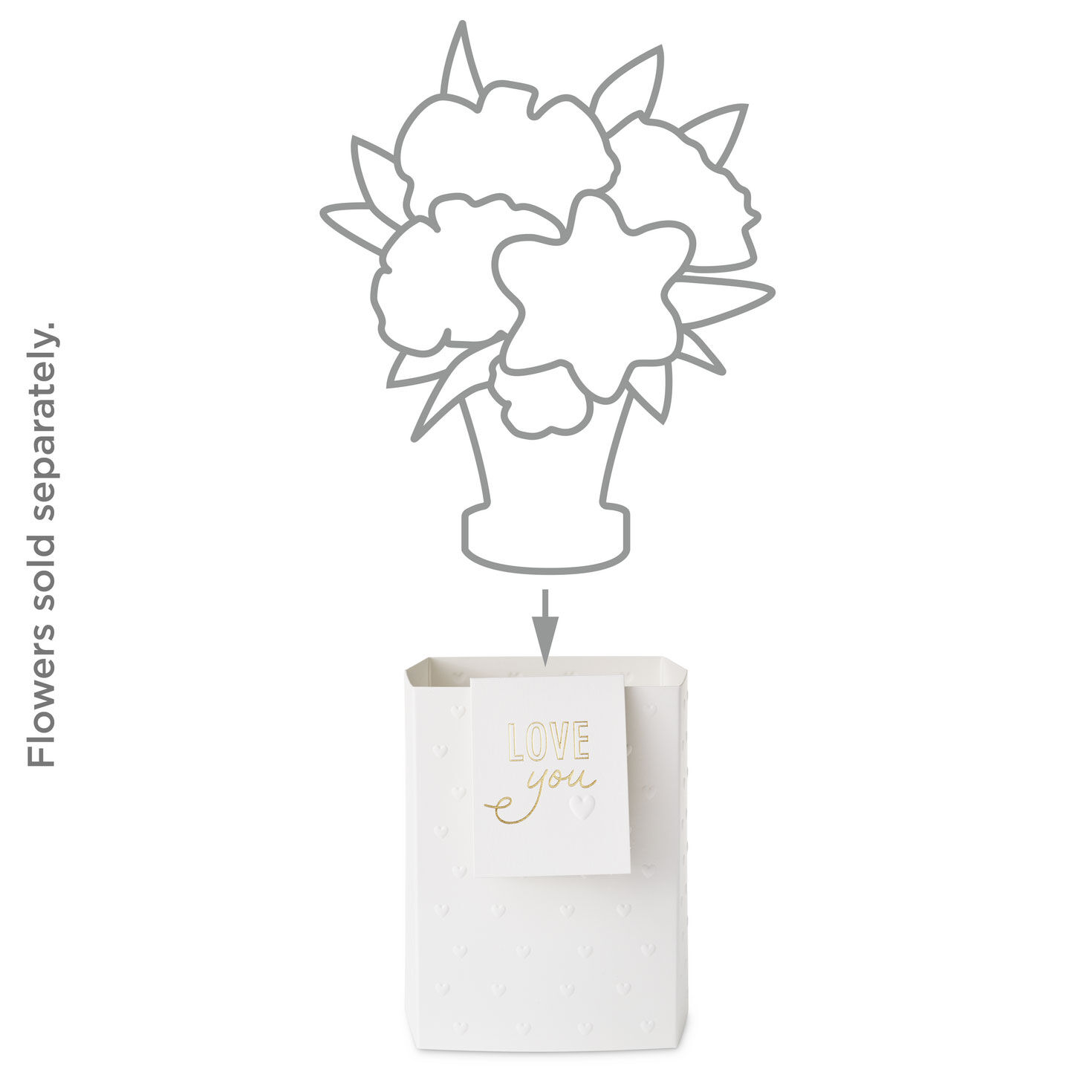 Build-a-Bouquet Love You White Hearts Pop-Up Paper Vase With Mini Card ...