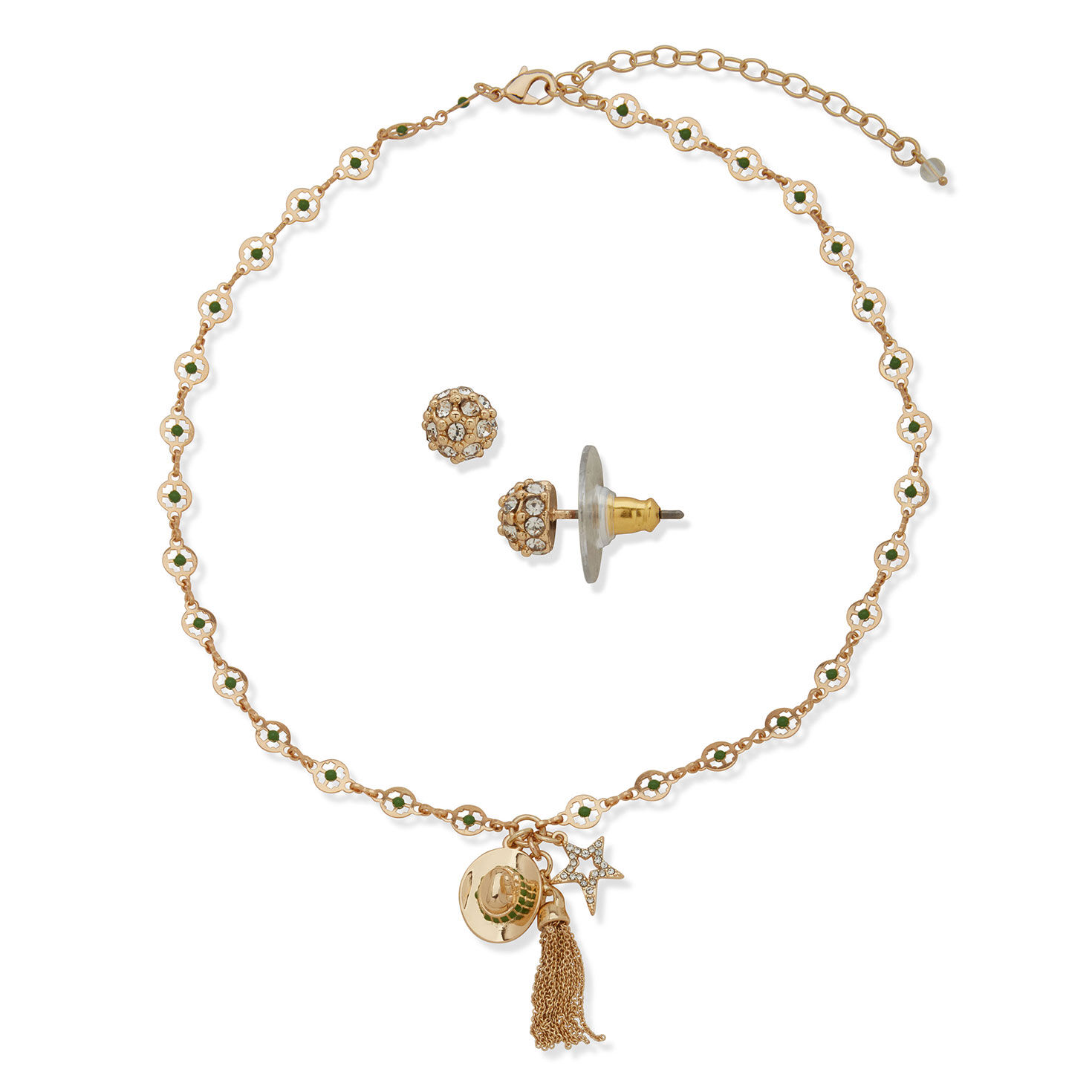 Hallmark x Opry® Sparkly Stud Earrings and Green Bead Necklace Set ...