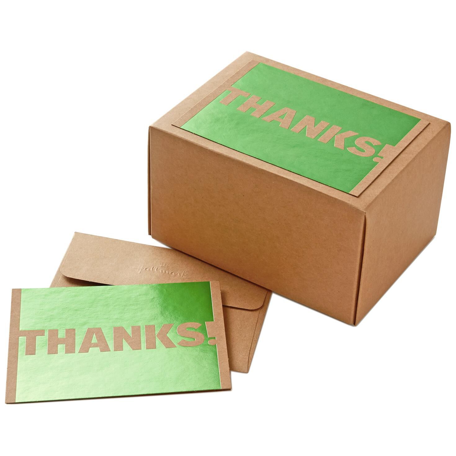 Green Foil on Kraft Thank You Notes, Box of 50