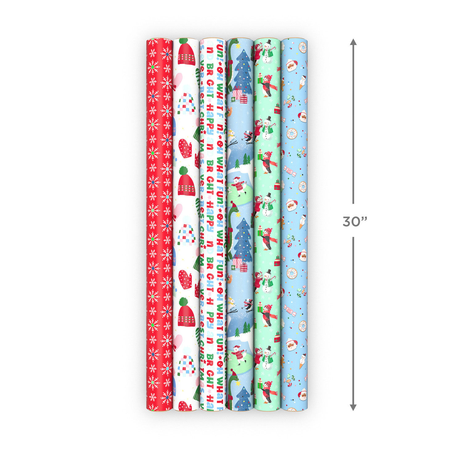 Oh So Merry 6-Pack Assorted Christmas Reversible Wrapping Paper Roll ...