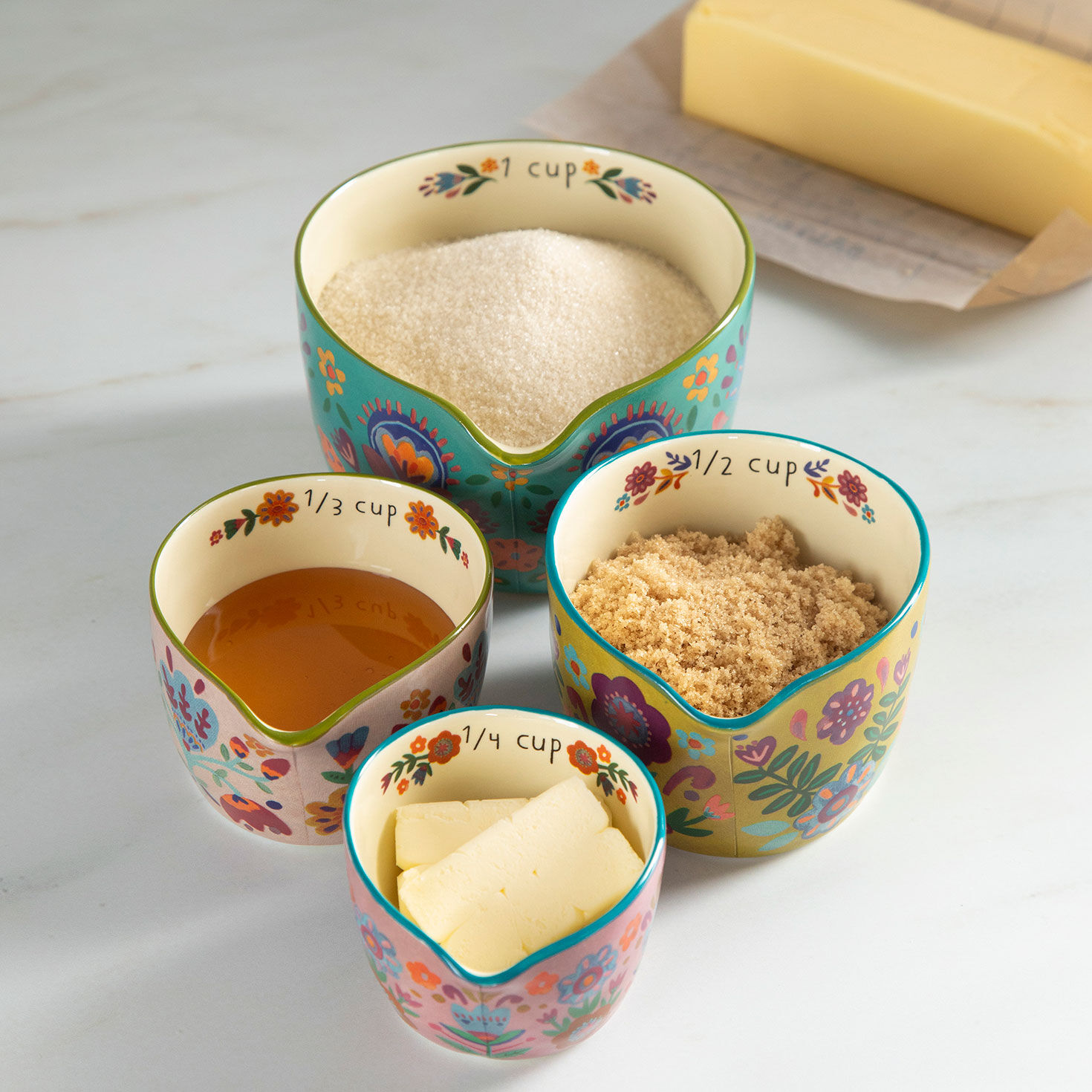Natural Life Folk-Art Floral Nesting Measuring Cups, Set of 4 - Kitchen ...