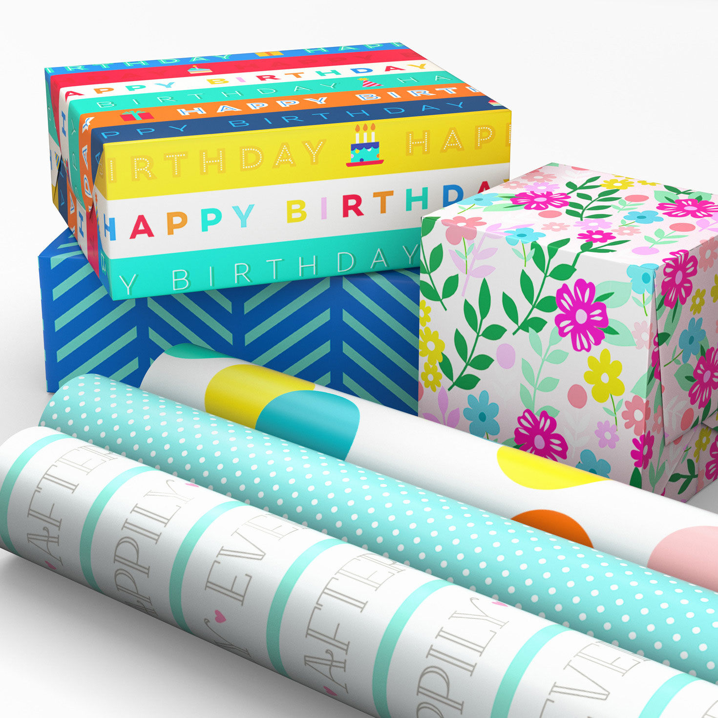 Happy Occasions 6-Pack Assorted Wrapping Paper Roll Bundle, 180 sq. ft ...
