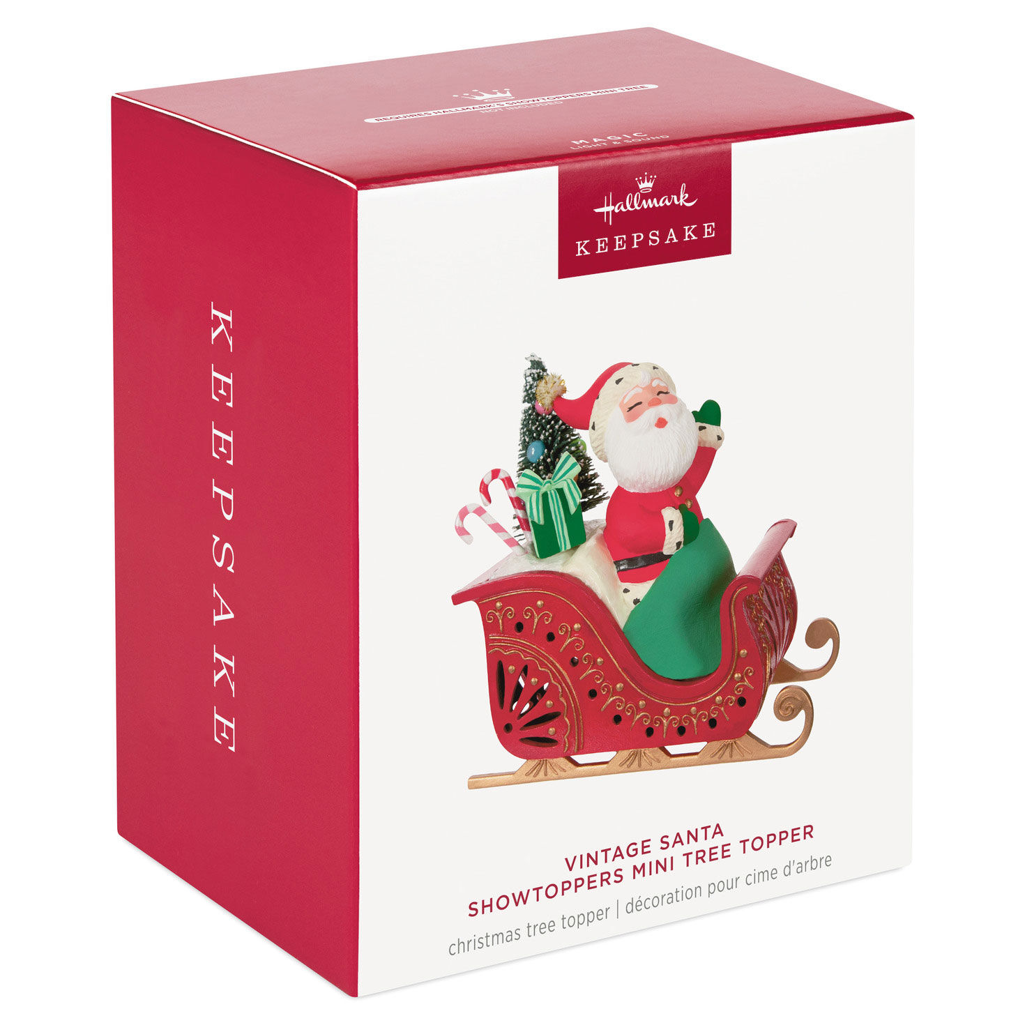 Mini Vintage Santa ShowToppers Musical Tree Topper With Light, 4.26 ...