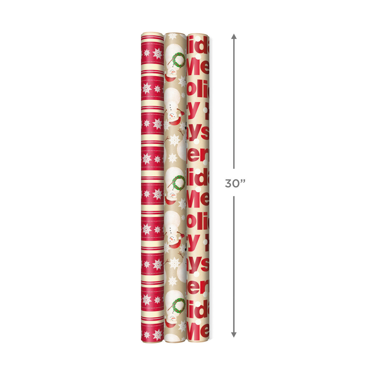 Holiday Kraft 3-Pack Assorted Reversible Wrapping Paper Roll Bundle ...