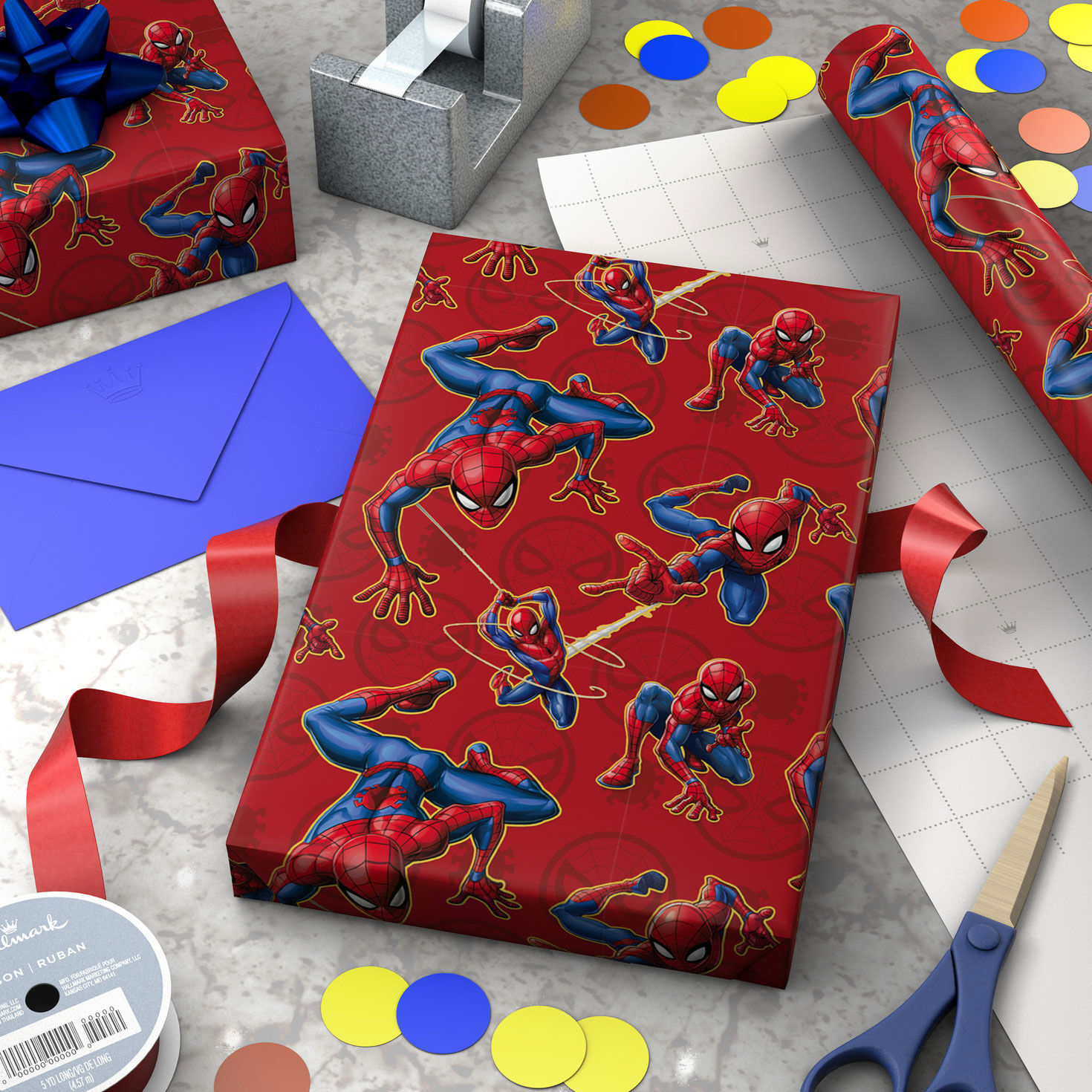 Marvel Spider-Man on Red Wrapping Paper Roll, 17.5 sq. ft. - Wrapping ...