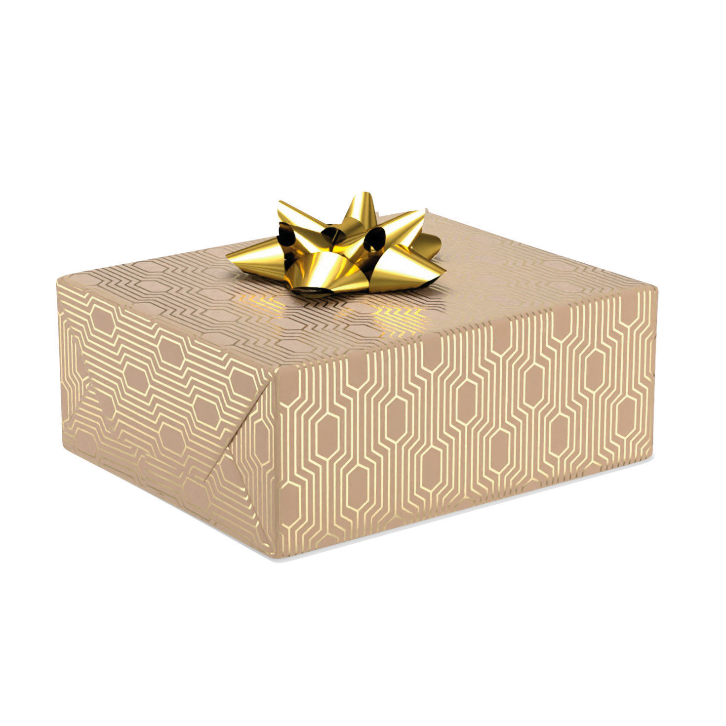 Gold Geometric on Kraft Wrapping Paper Roll, 15 sq. ft. - Wrapping ...