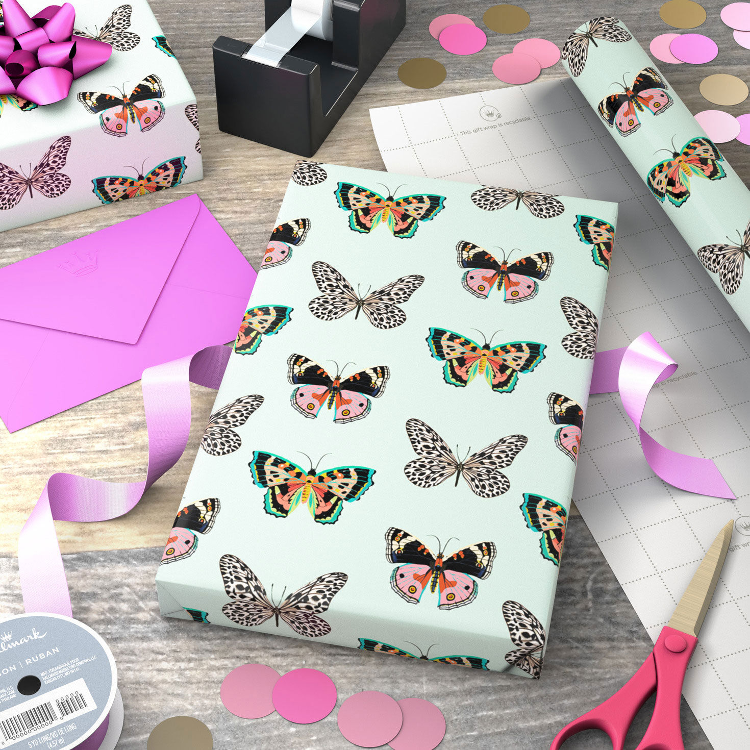 Butterflies on Mint Wrapping Paper, 20 sq. ft. - Wrapping Paper | Hallmark