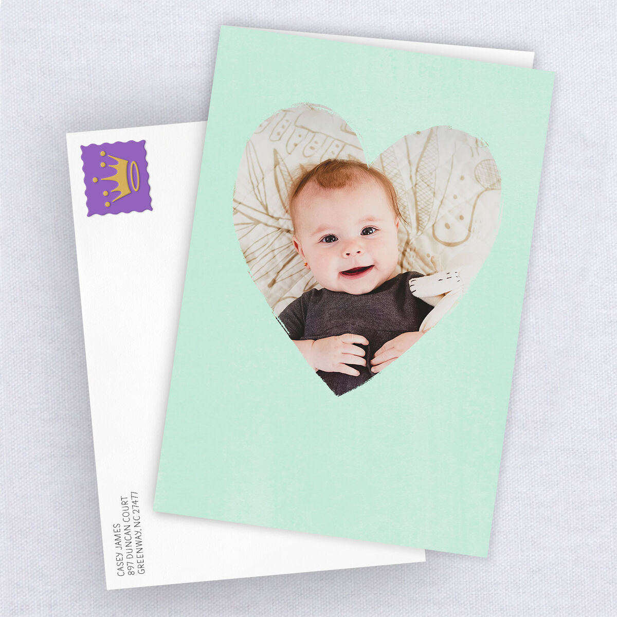 Personalized Mint Green Heart Frame Photo Card - Greeting Cards - Hallmark