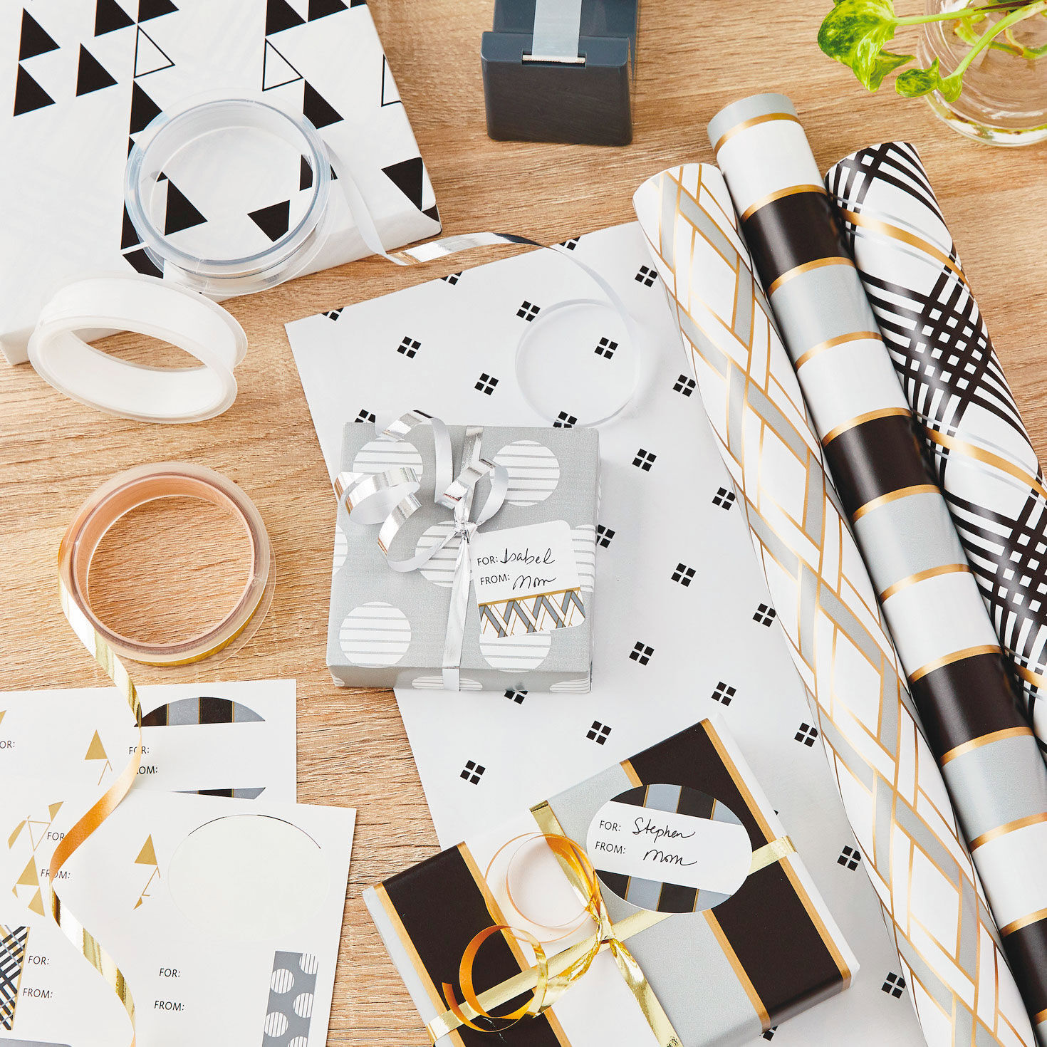 Mod Patterns 3-Pack Wrapping Paper, Ribbon and Sticker Tags - Wrapping ...