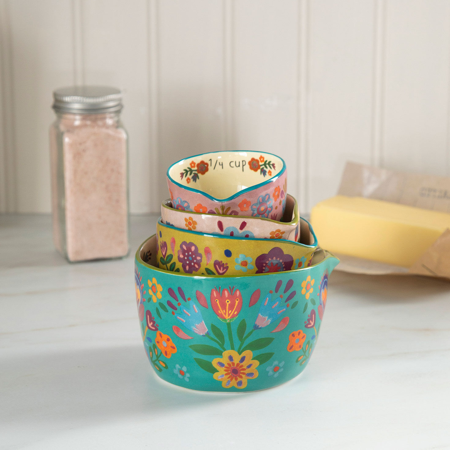 Natural Life Folk-Art Floral Nesting Measuring Cups, Set of 4 - Kitchen ...