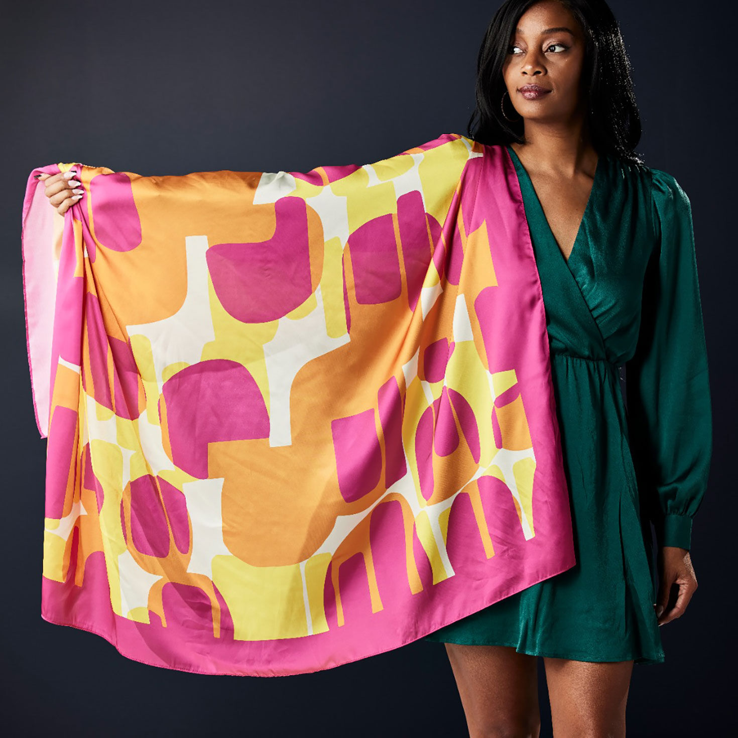 Sylvia Mollie Orange and Pink Color Block Scarf - Scarves, Hats ...