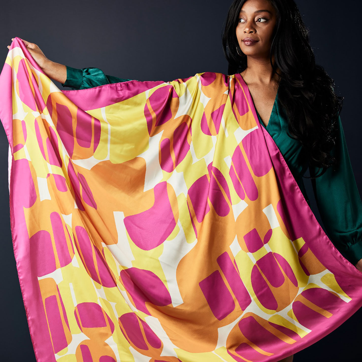 Sylvia Mollie Orange and Pink Color Block Scarf - Scarves, Hats ...