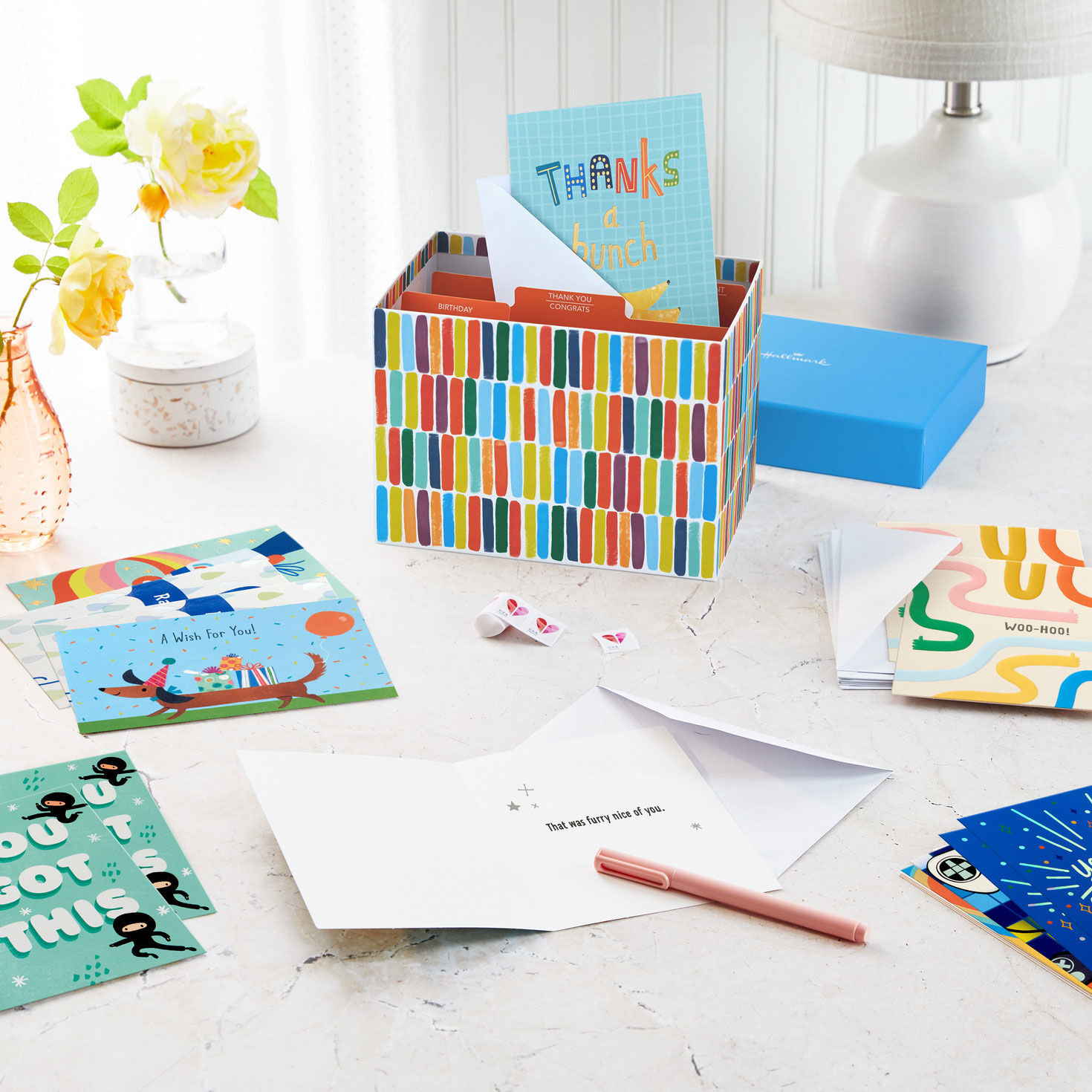 Assorted All-Occasion Kids Cards in Colorful Stripe Organizer Box, Box ...