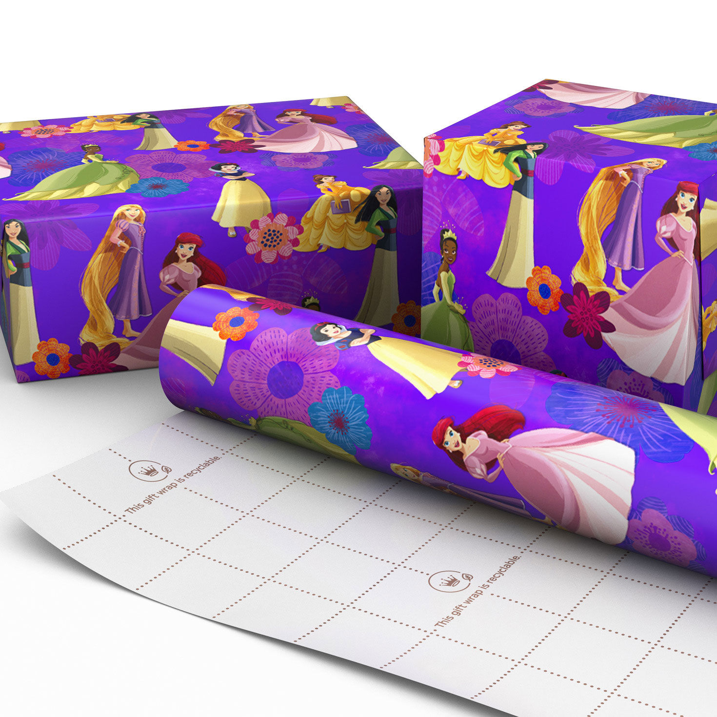 Disney Princess Bold Purple Floral Wrapping Paper Roll, 17.5 sq. ft ...
