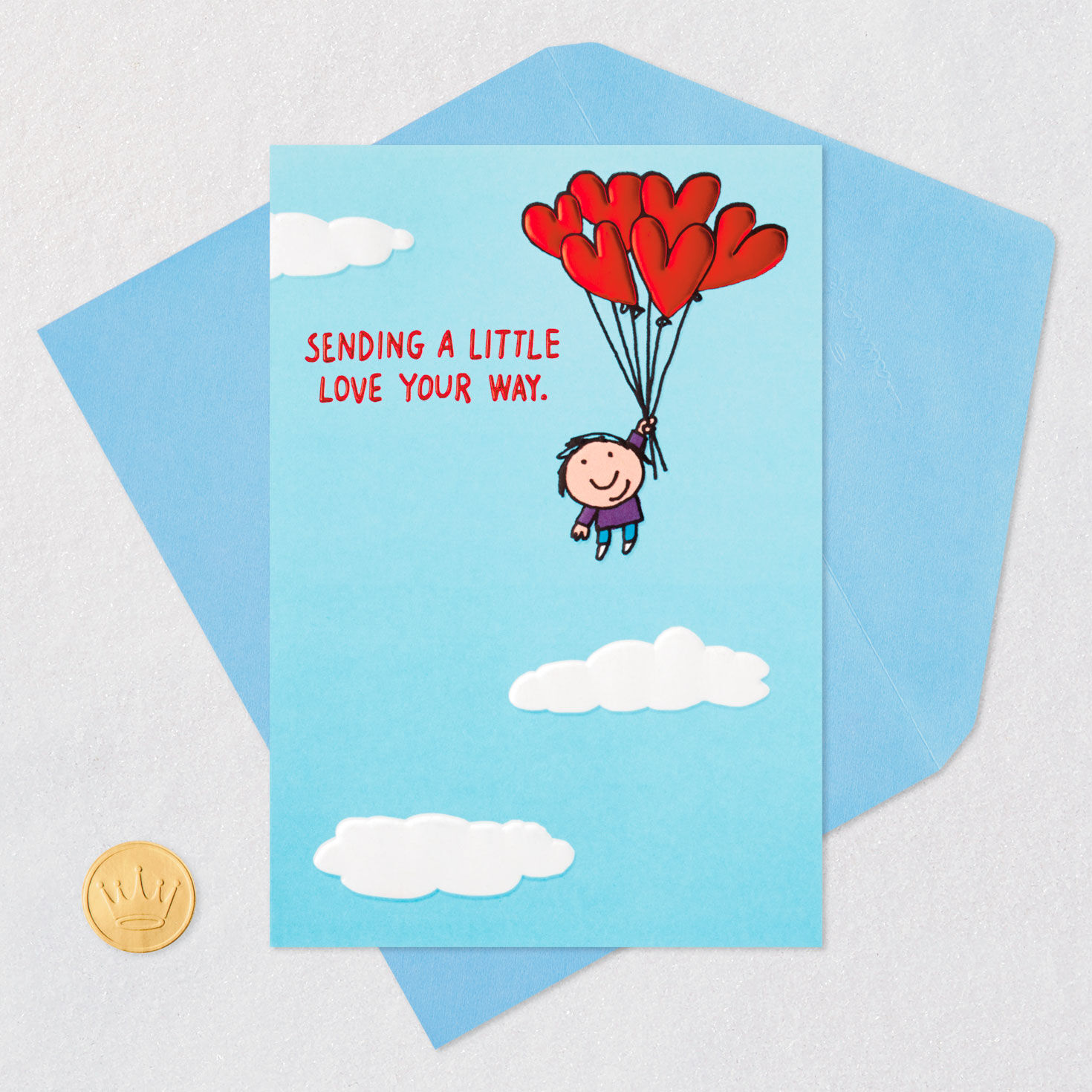 Person Flying Away With Heart Balloons Love Card - Greeting Cards ...