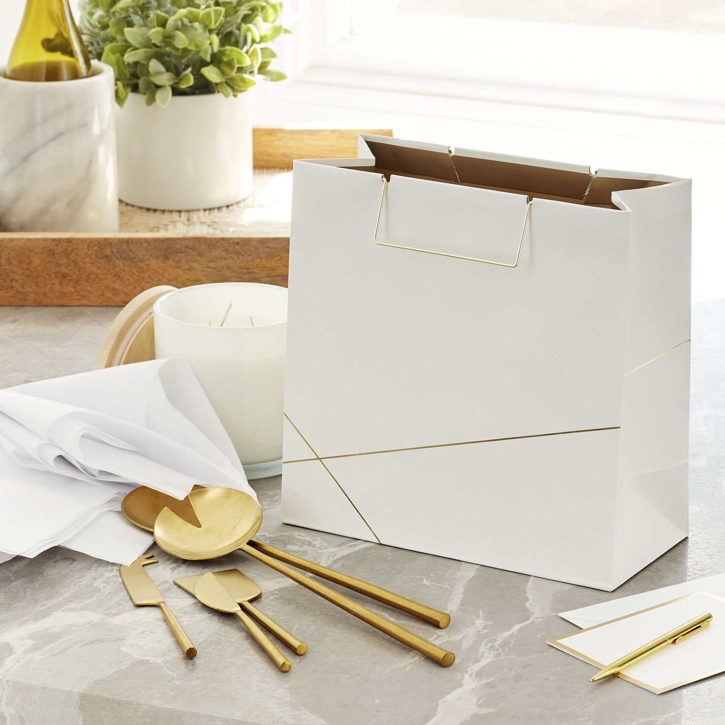 White With Gold Large Square Gift Bag, 10.4" - Gift Bags | Hallmark
