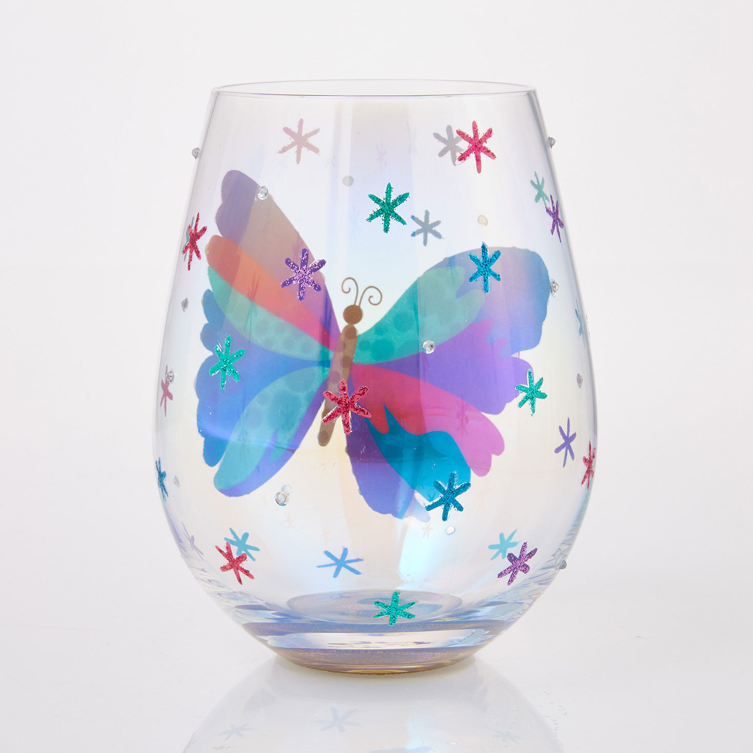 Lolita Bejeweled Butterfly Stemless Handpainted Wine Glass, 20 oz ...