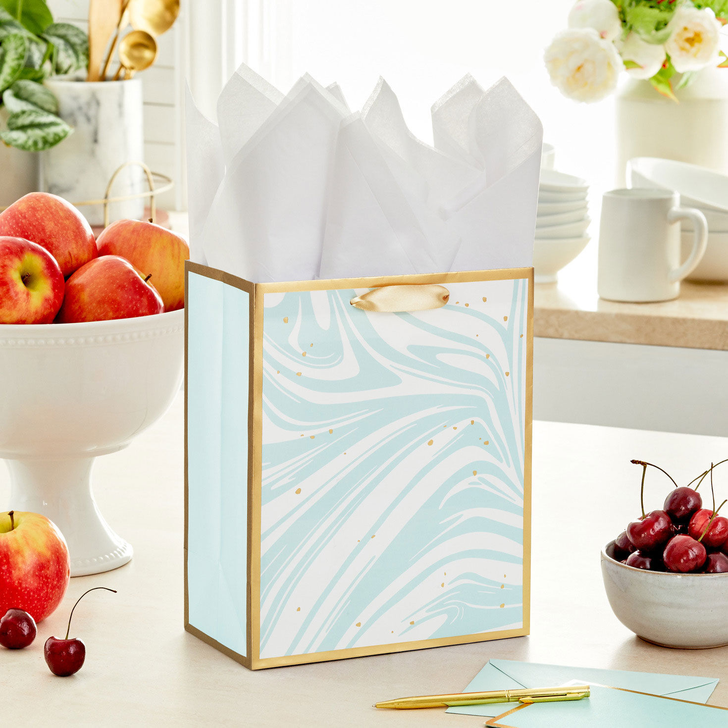 9.6" Marbled Aqua Medium Gift Bag - Gift Bags | Hallmark