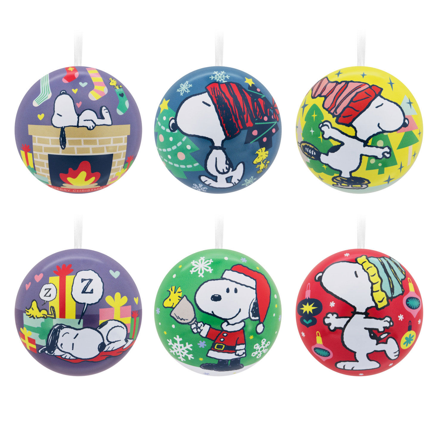 Peanuts® Tin Ball Hallmark Ornaments, Set of 12 - Hallmark Ornaments ...