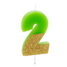 "2" Birthday Candle in Green With Gold Glitter - Cake Toppers & Candles ...