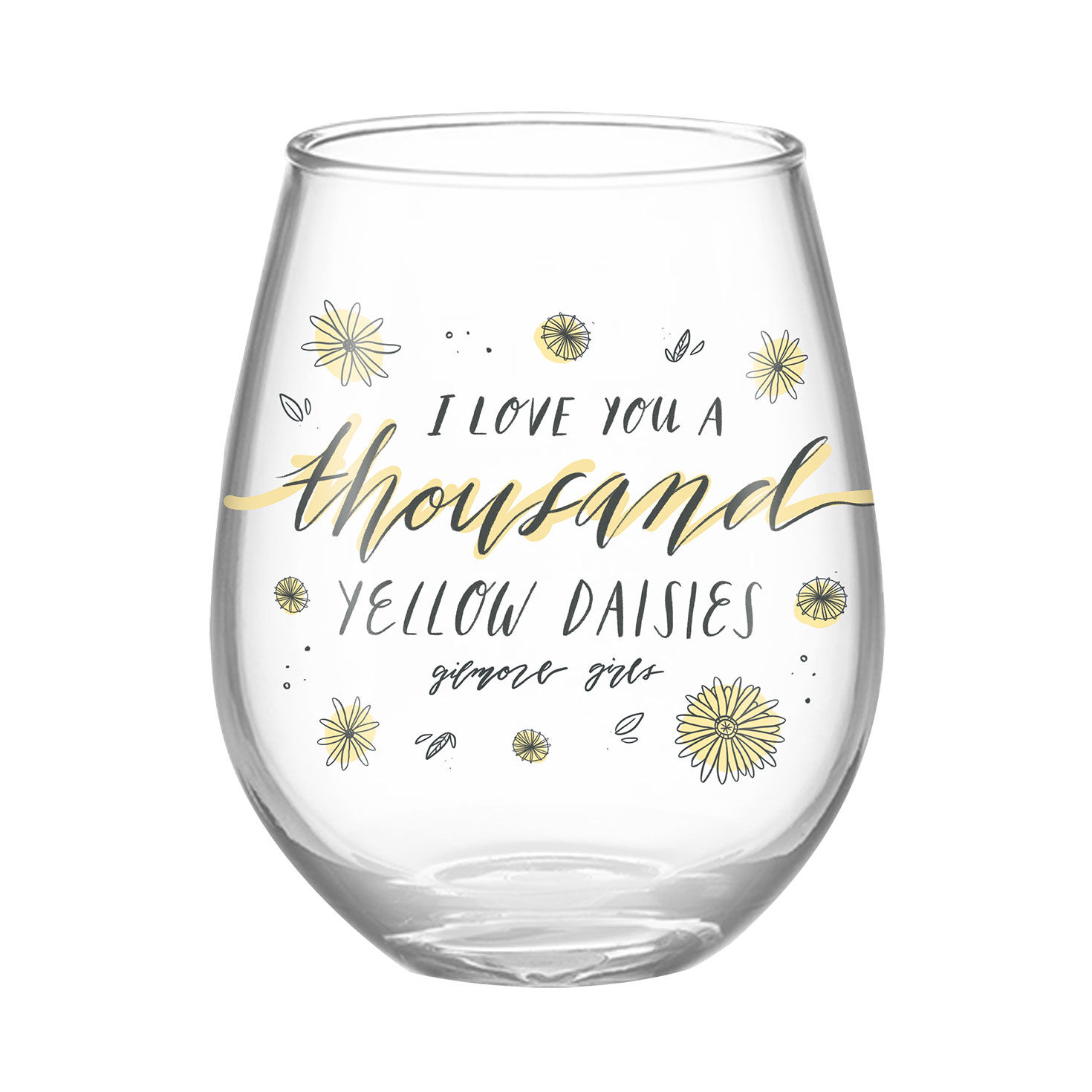 Silver Buffalo Gilmore Girls Yellow Daisies Stemless Wine Glass, 20 oz ...