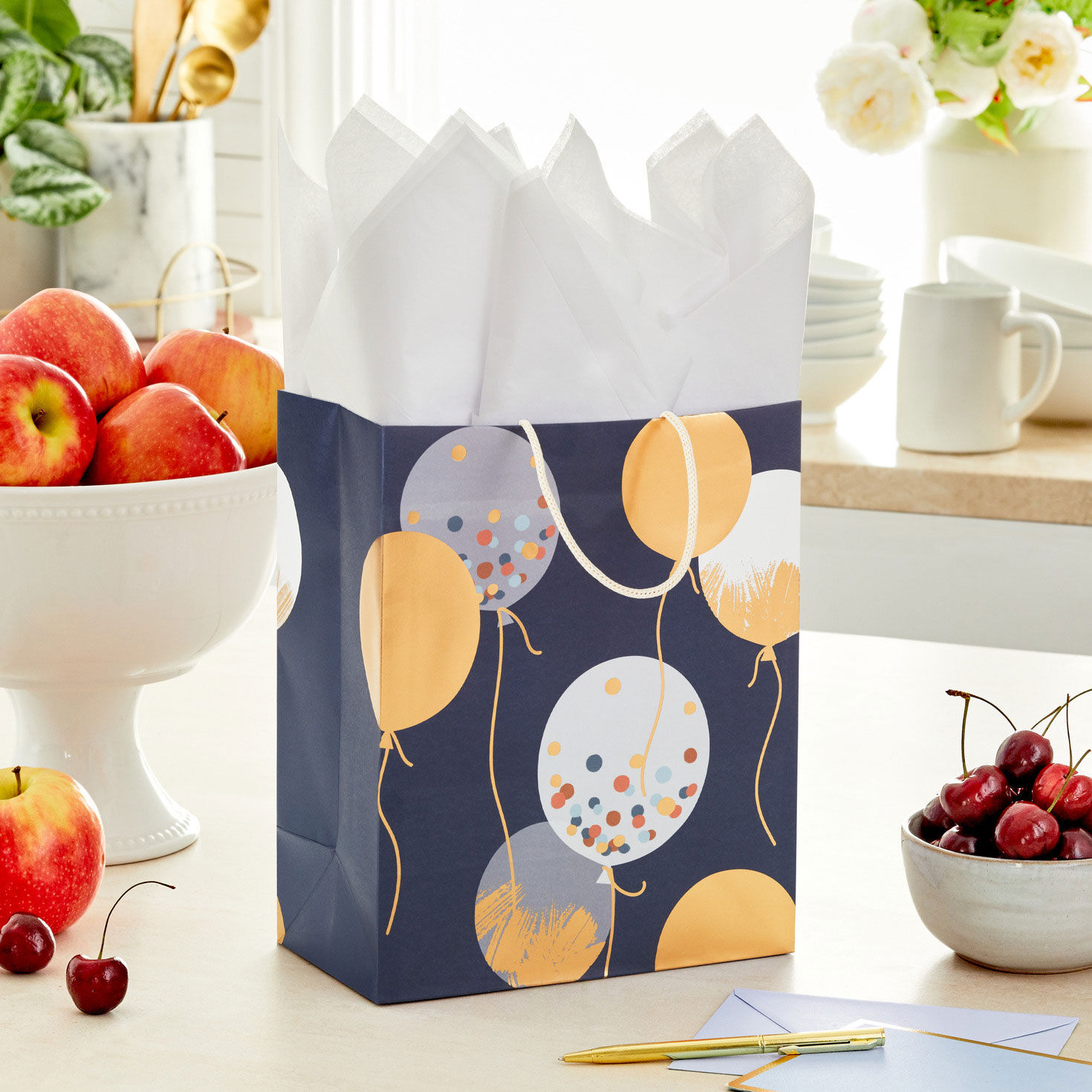 9.6" Patterned Balloons on Blue Medium Gift Bag - Gift Bags | Hallmark