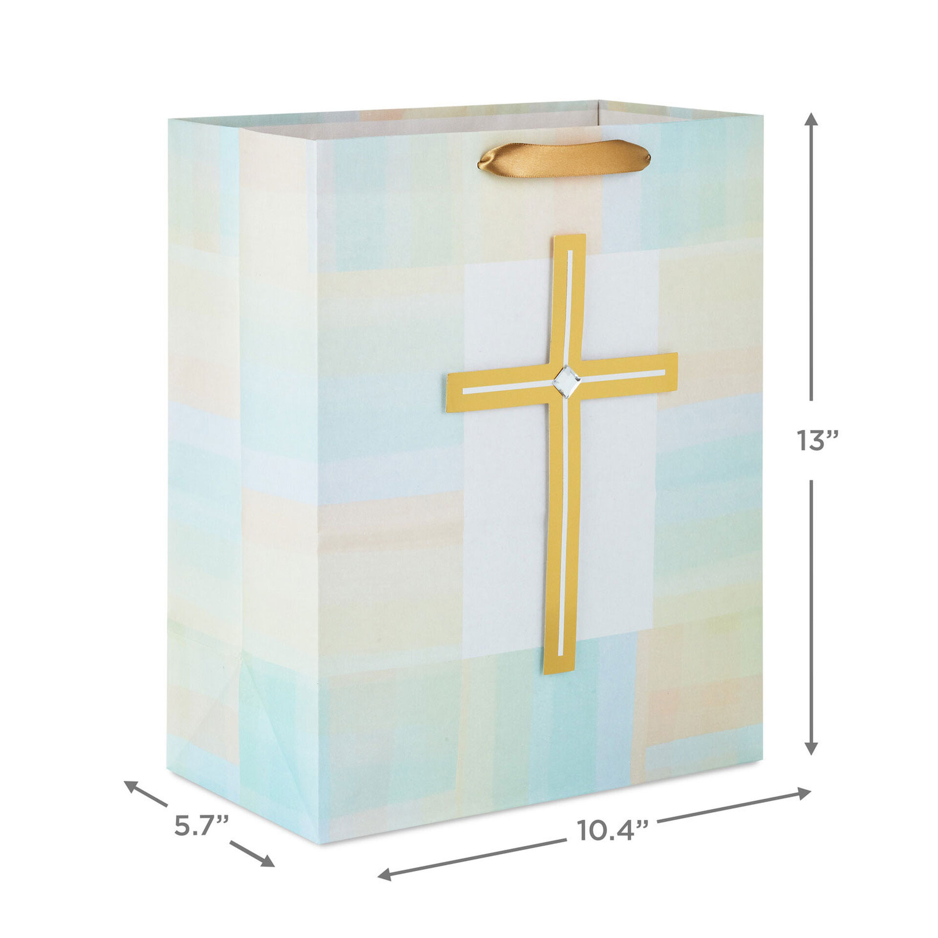 13" Gold Cross With Pastel Border Large Gift Bag - Gift Bags - Hallmark