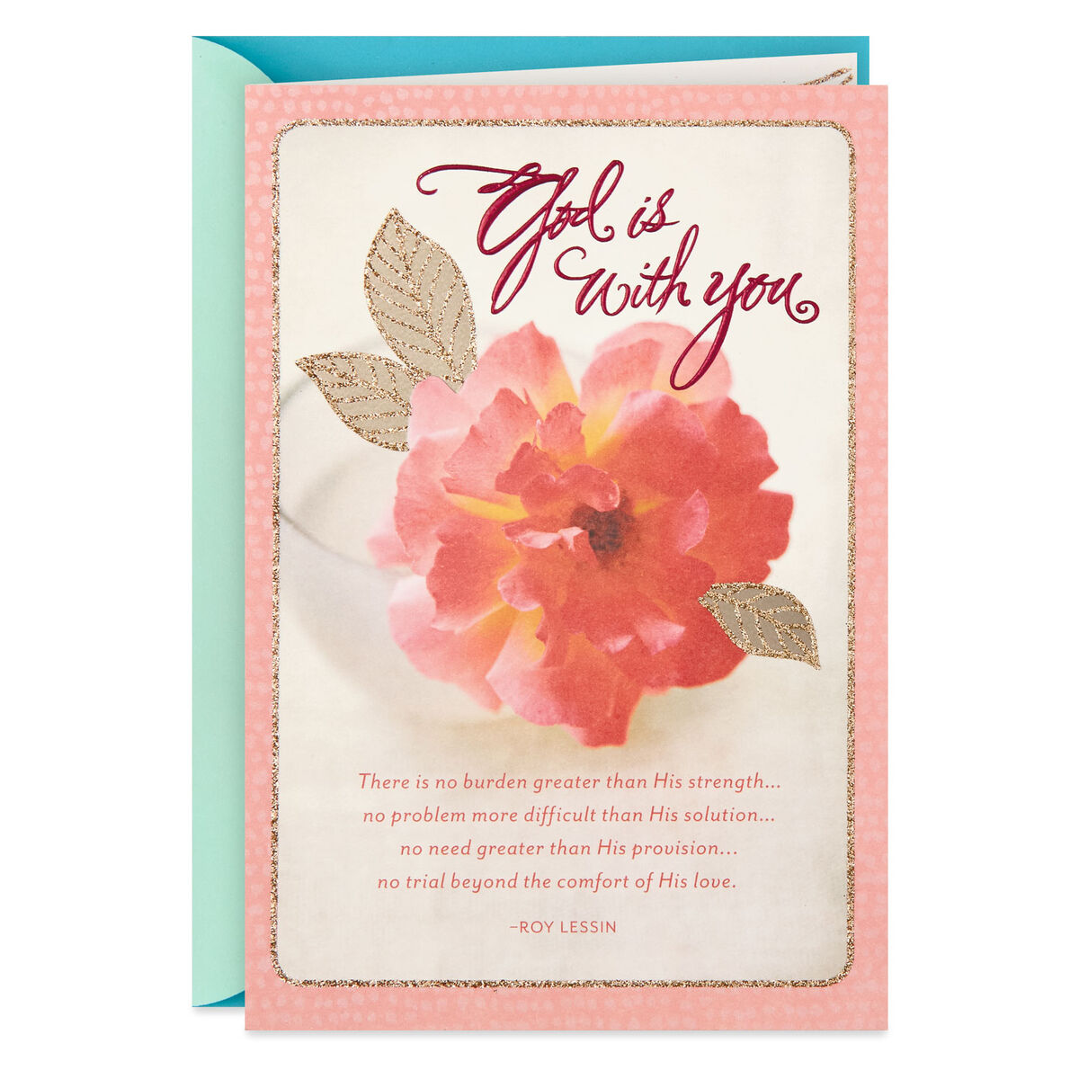 Pink Flower God Is With You Religious Get Well Card - Greeting Cards ...