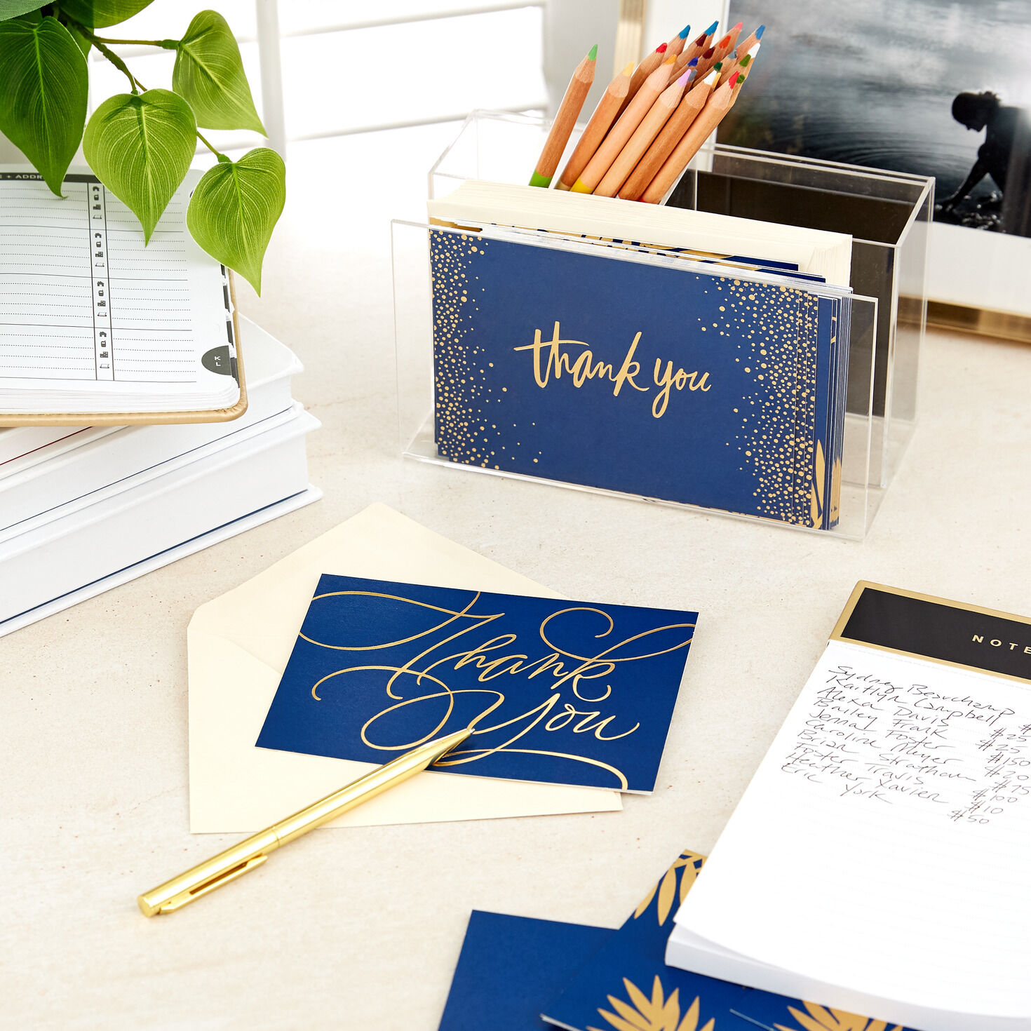 Bulk Navy and Gold Assorted Blank Thank-You Notes, Box of 120 - Note ...