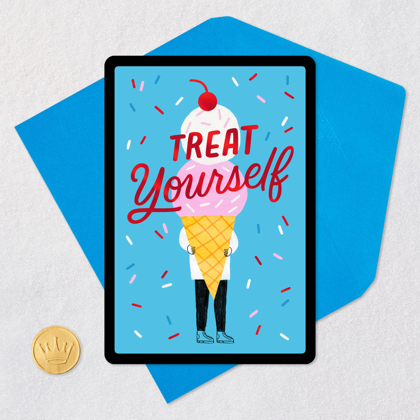 Treat Yourself Ice-Cream Cone and Confetti Venmo Birthday Card ...