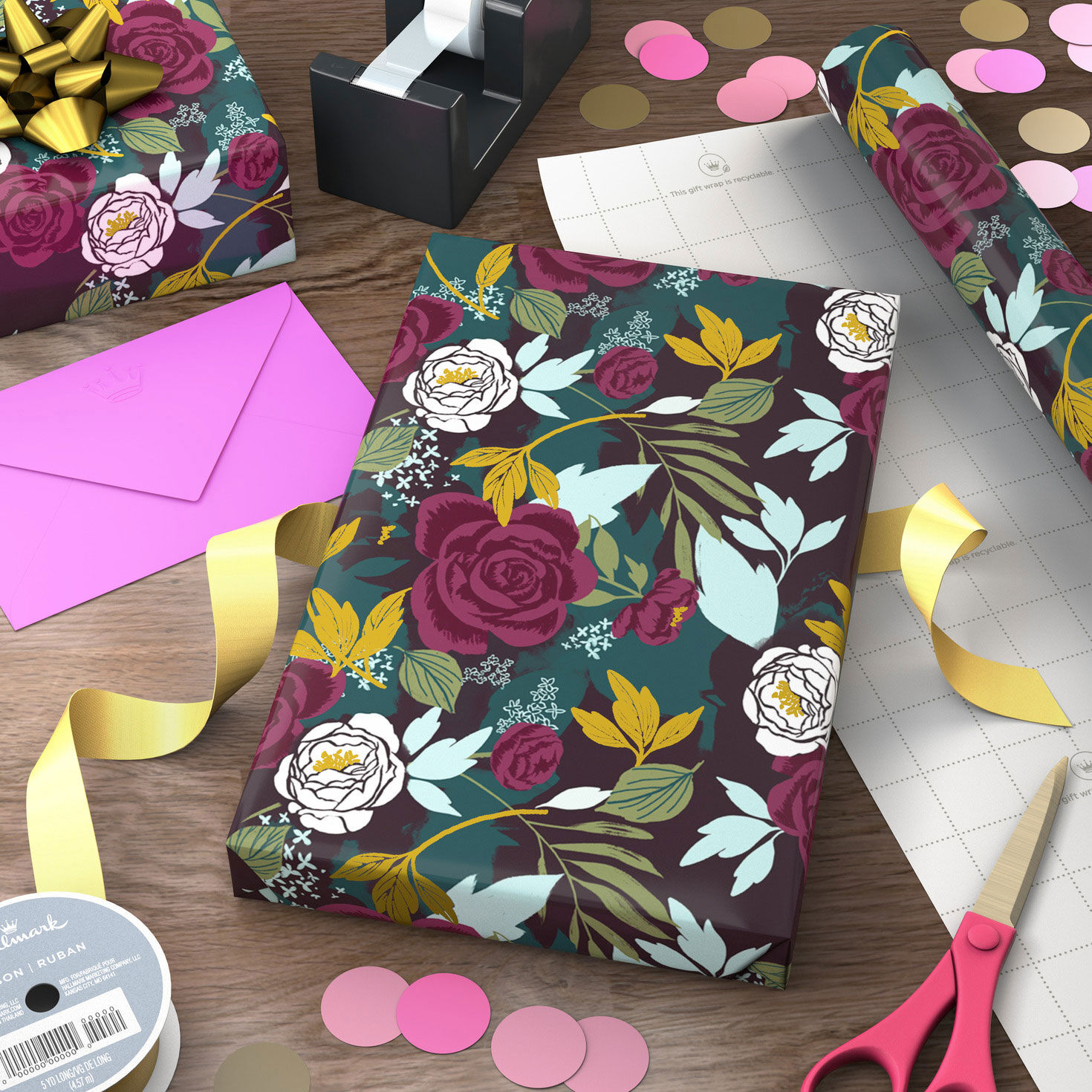 Bold Floral on Teal Wrapping Paper, 20 sq. ft. - Wrapping Paper | Hallmark