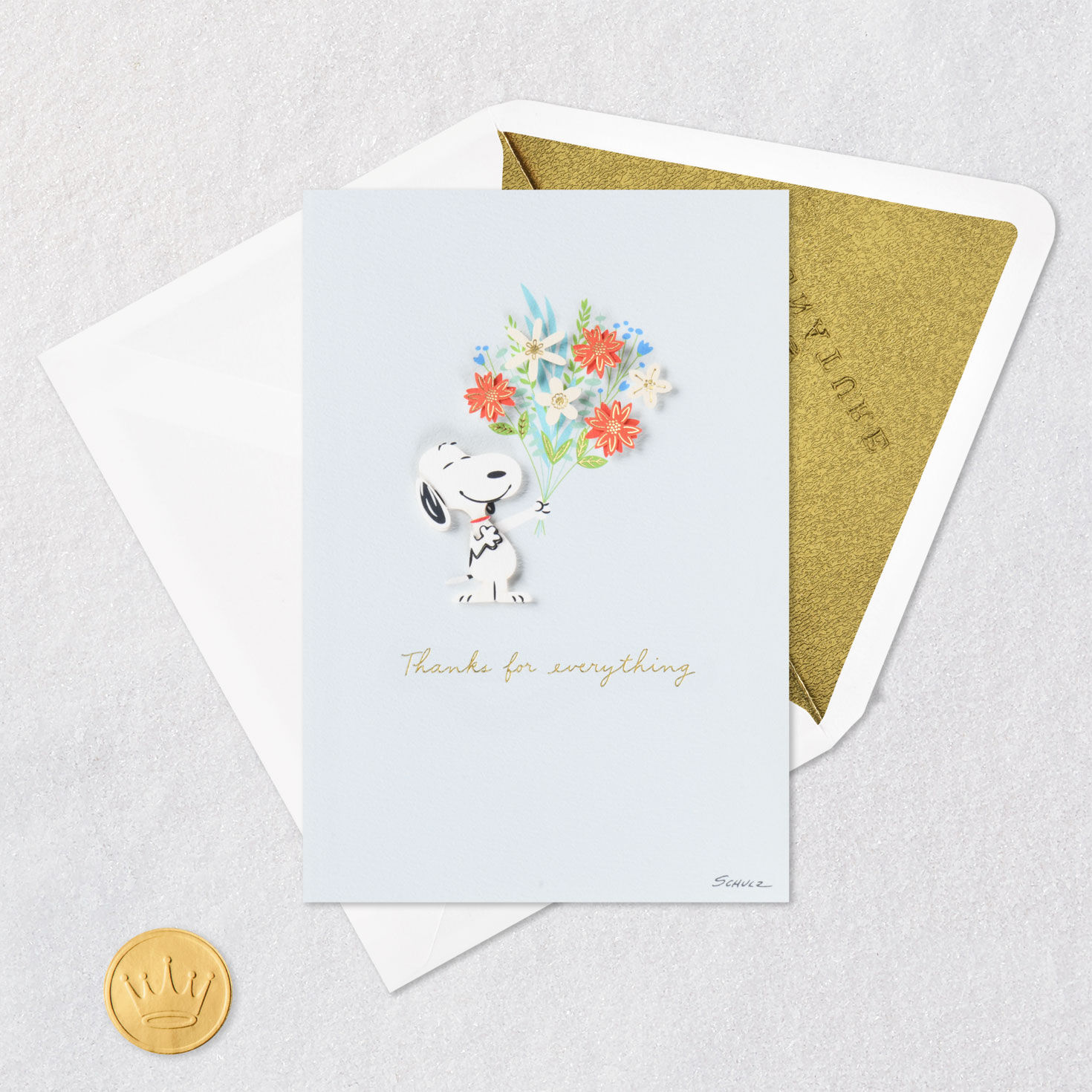 Peanuts® Snoopy With Flower Bouquet Thank-You Card - Greeting Cards ...