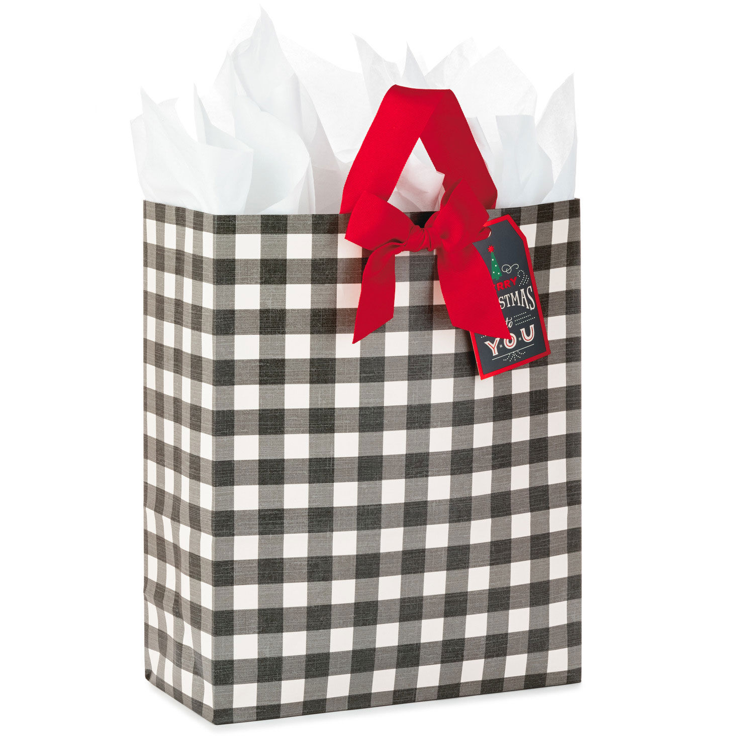 15.5" Buffalo Check Extra-Large Christmas Gift Bag With Tissue Paper ...