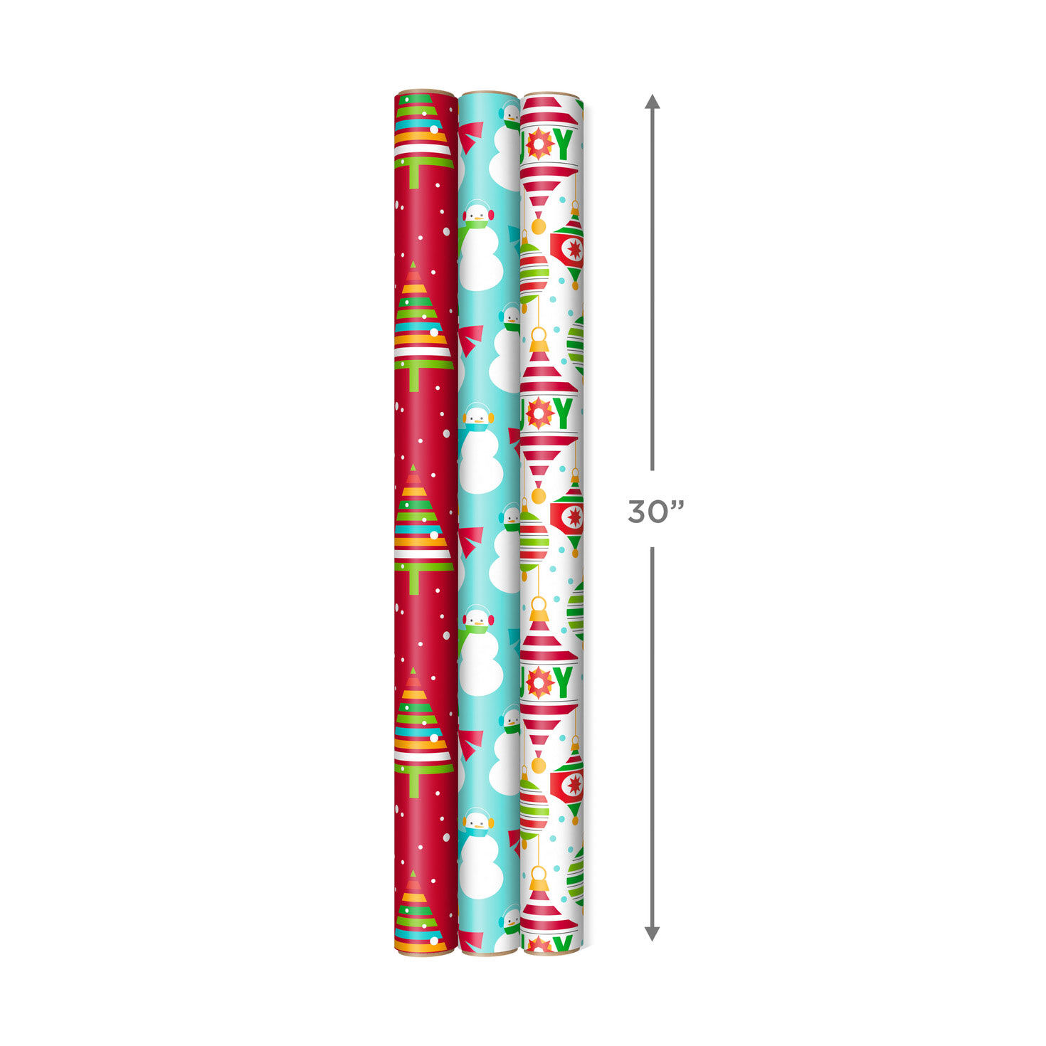 Bright and Graphic 3-Pack Reversible Christmas Wrapping Paper, 120 sq ...