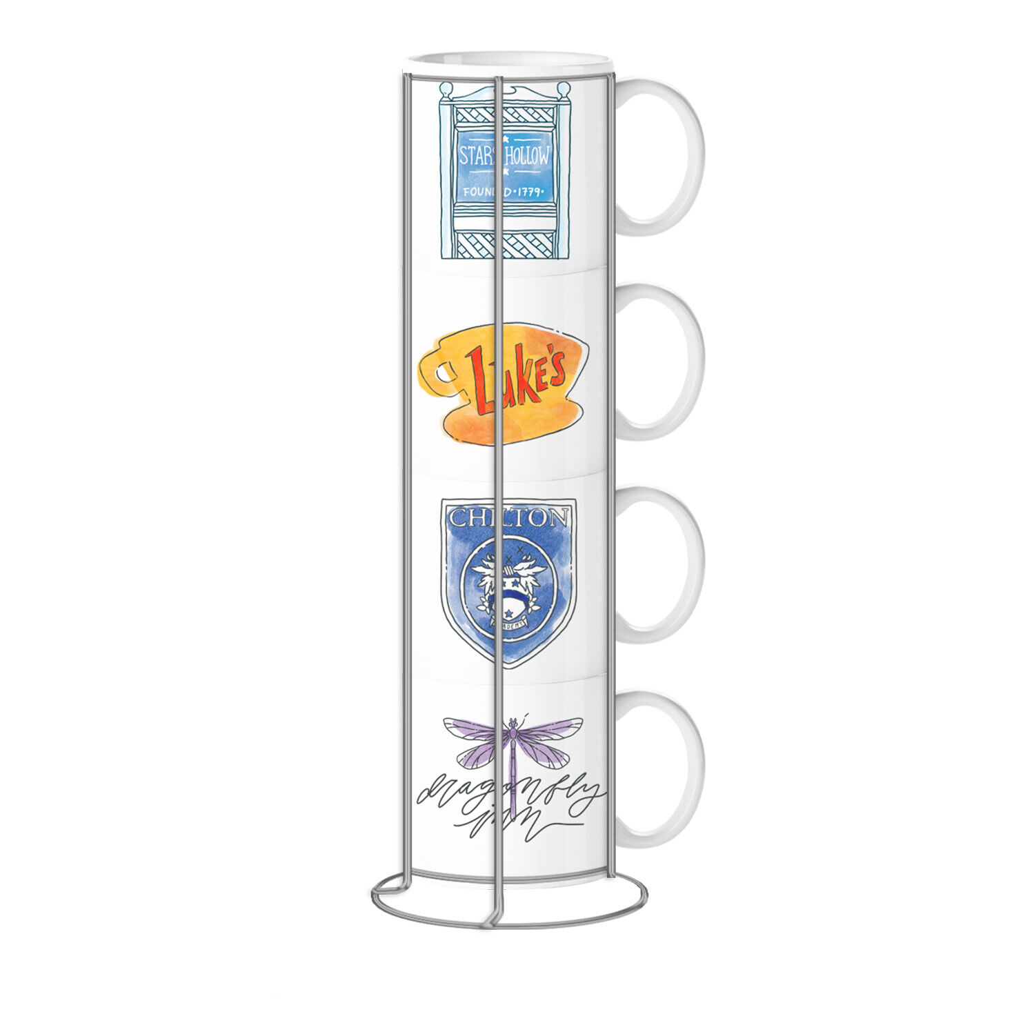 Silver Buffalo Gilmore Girls Stacking Mugs in Metal Stand, Set of 4 ...