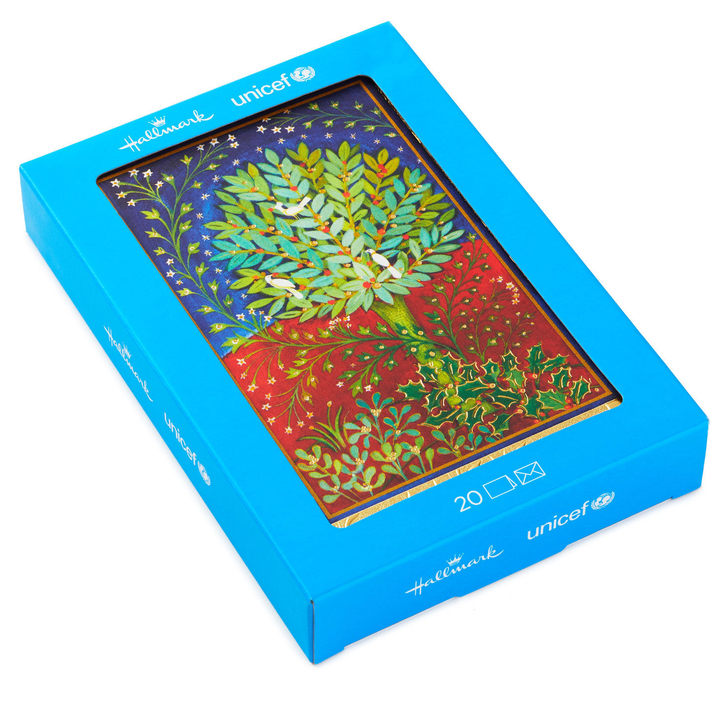 UNICEF Peaceful Holly Tree Boxed Christmas Cards, Pack of 20 - Boxed ...