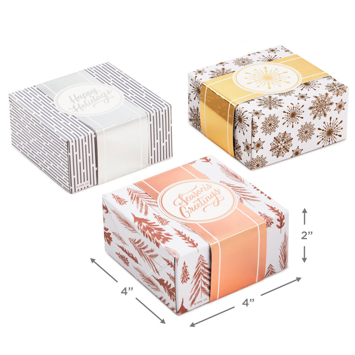 4" Metallic Mix 3-Pack Small Christmas Gift Boxes Assortment - Gift ...
