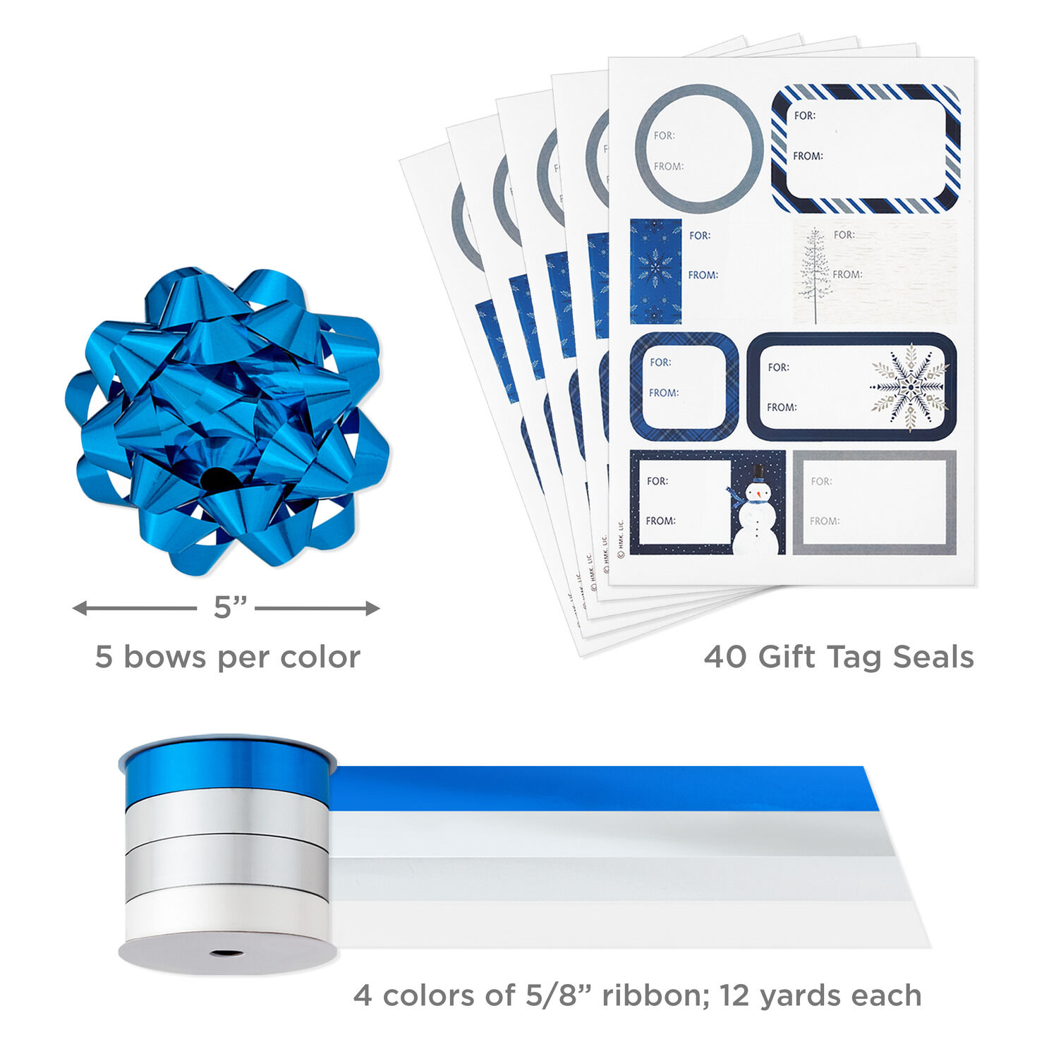 Blue and Silver Gift Wrap Kit With Holiday Wrapping Paper, Bows ...
