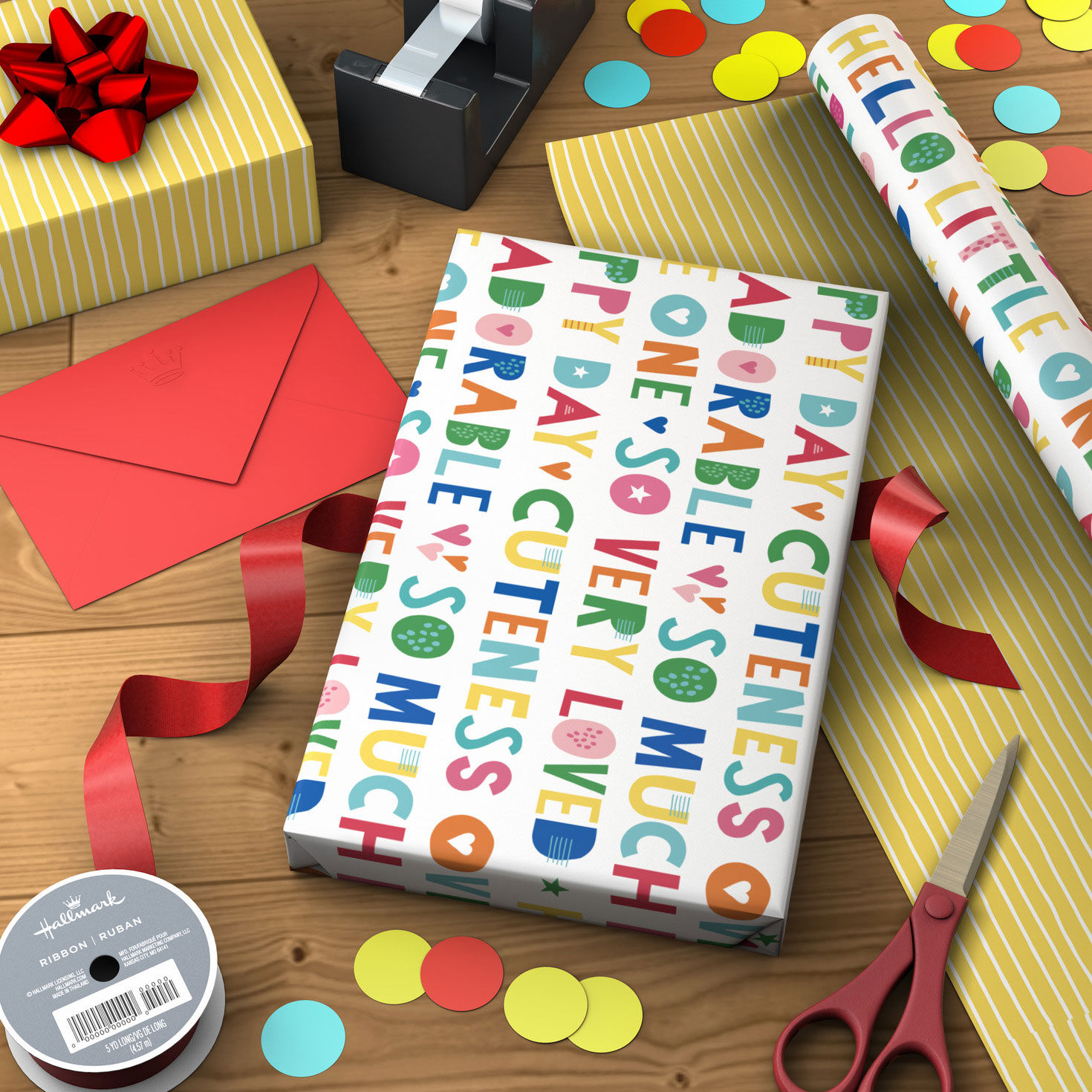 Cuteness Overload/Yellow Stripes Reversible Wrapping Paper, 20 sq. ft ...