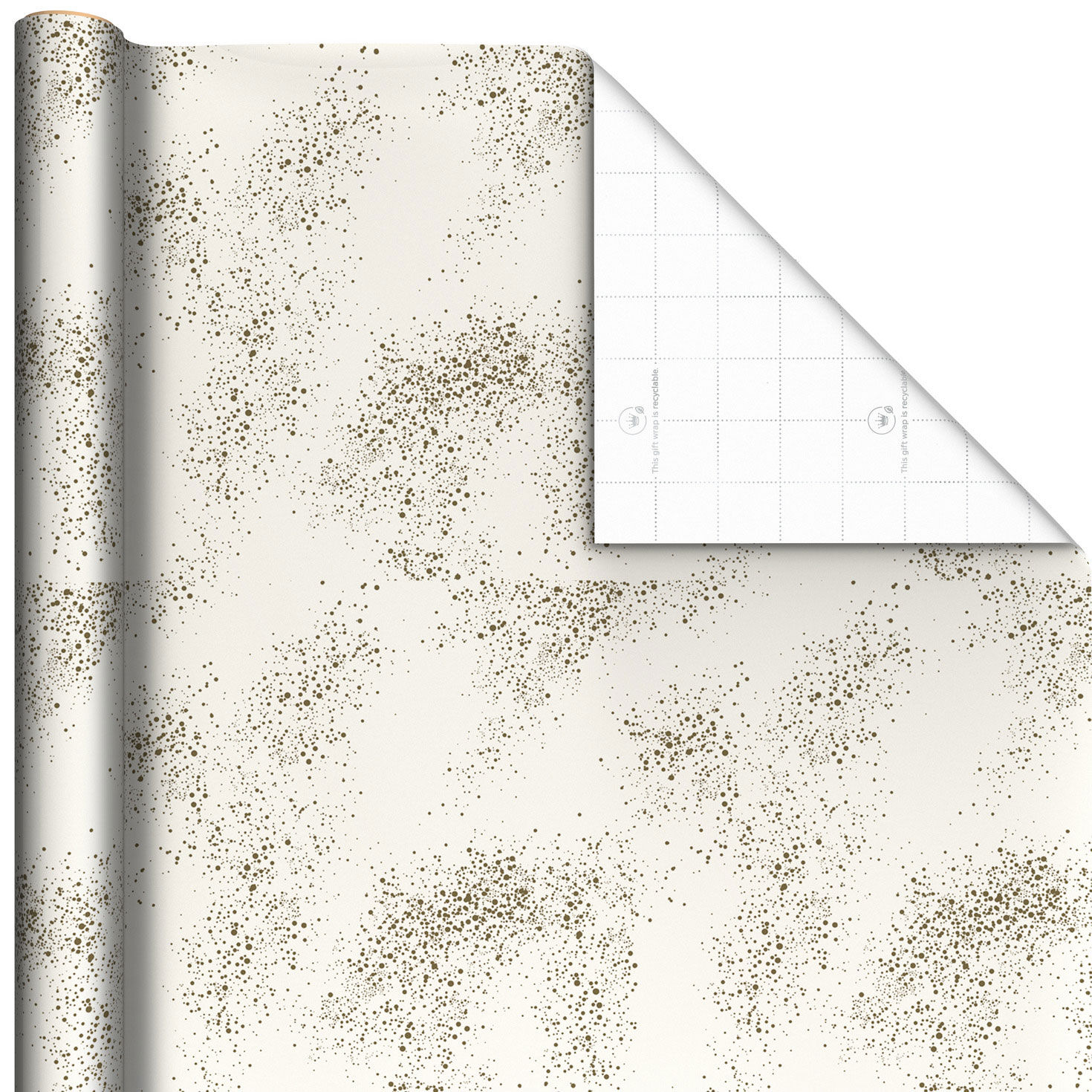 Gold Paint Splatter on Cream Wrapping Paper 20 sq. ft. Wrapping Paper Hallmark