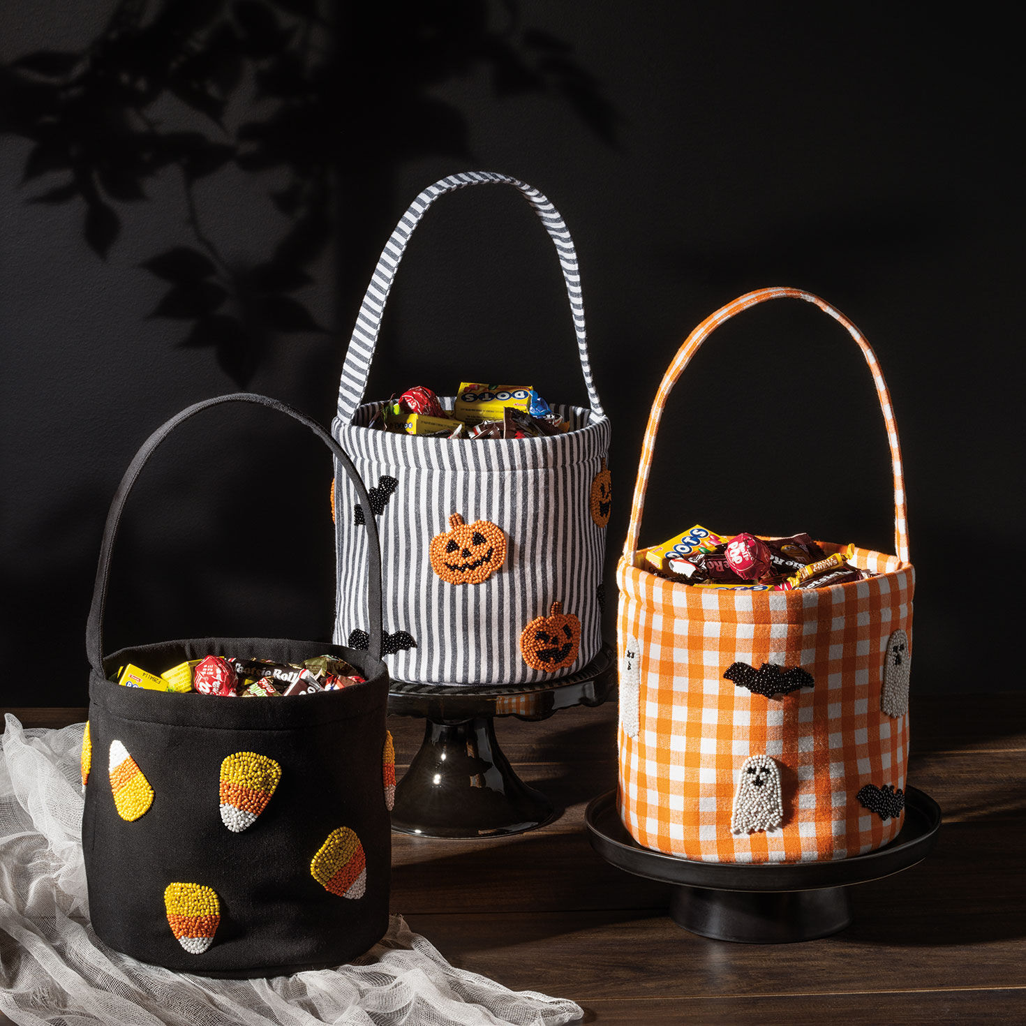 Mud Pie Orange Gingham Halloween Bucket With Beaded Ghosts and Bats ...