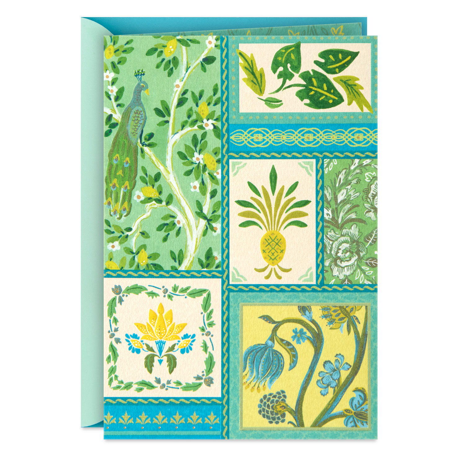 Peacock and Botanical Wallpaper Prints Blank Card - Greeting Cards ...