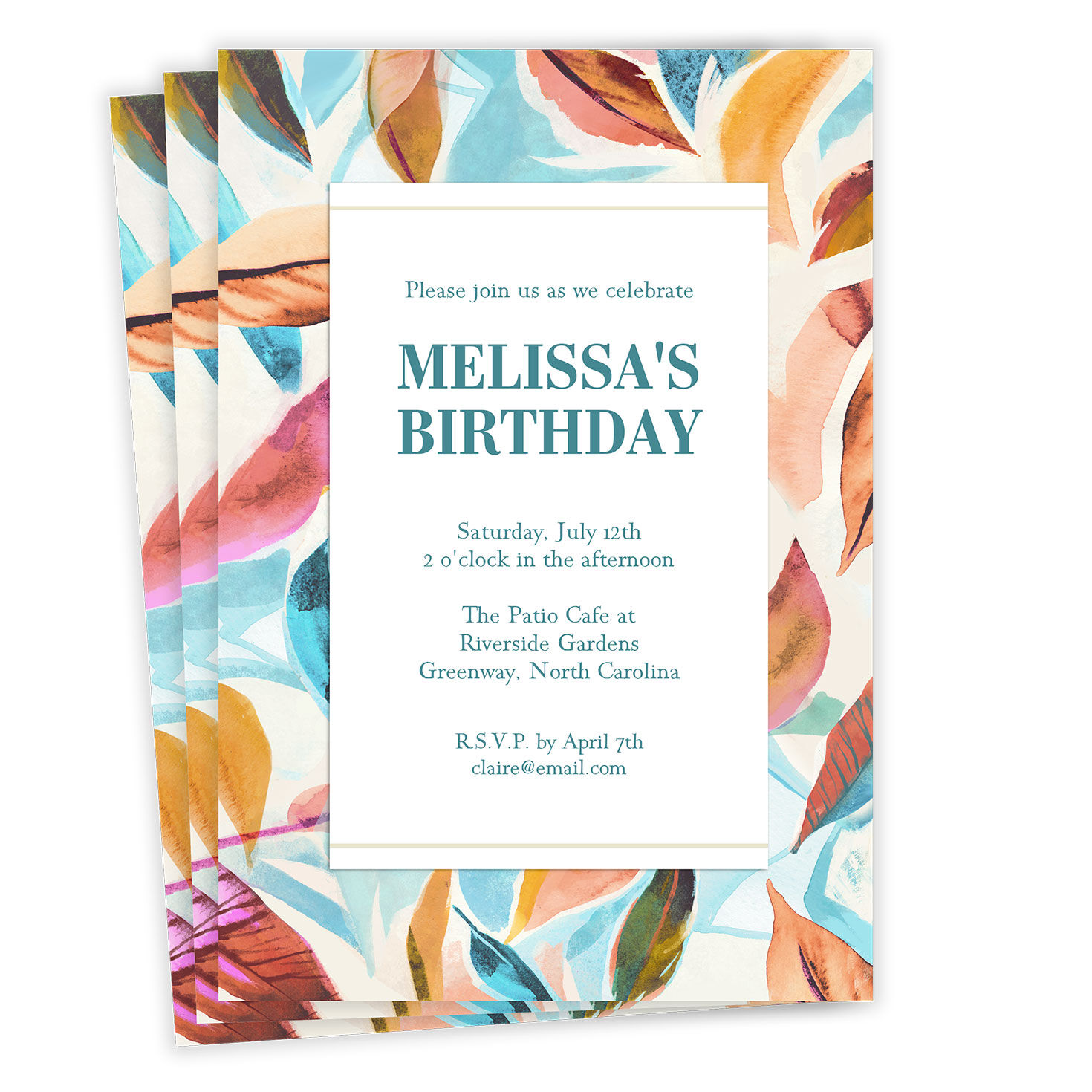 Watercolor Leaves Flat Birthday Invitation - Invitations | Hallmark