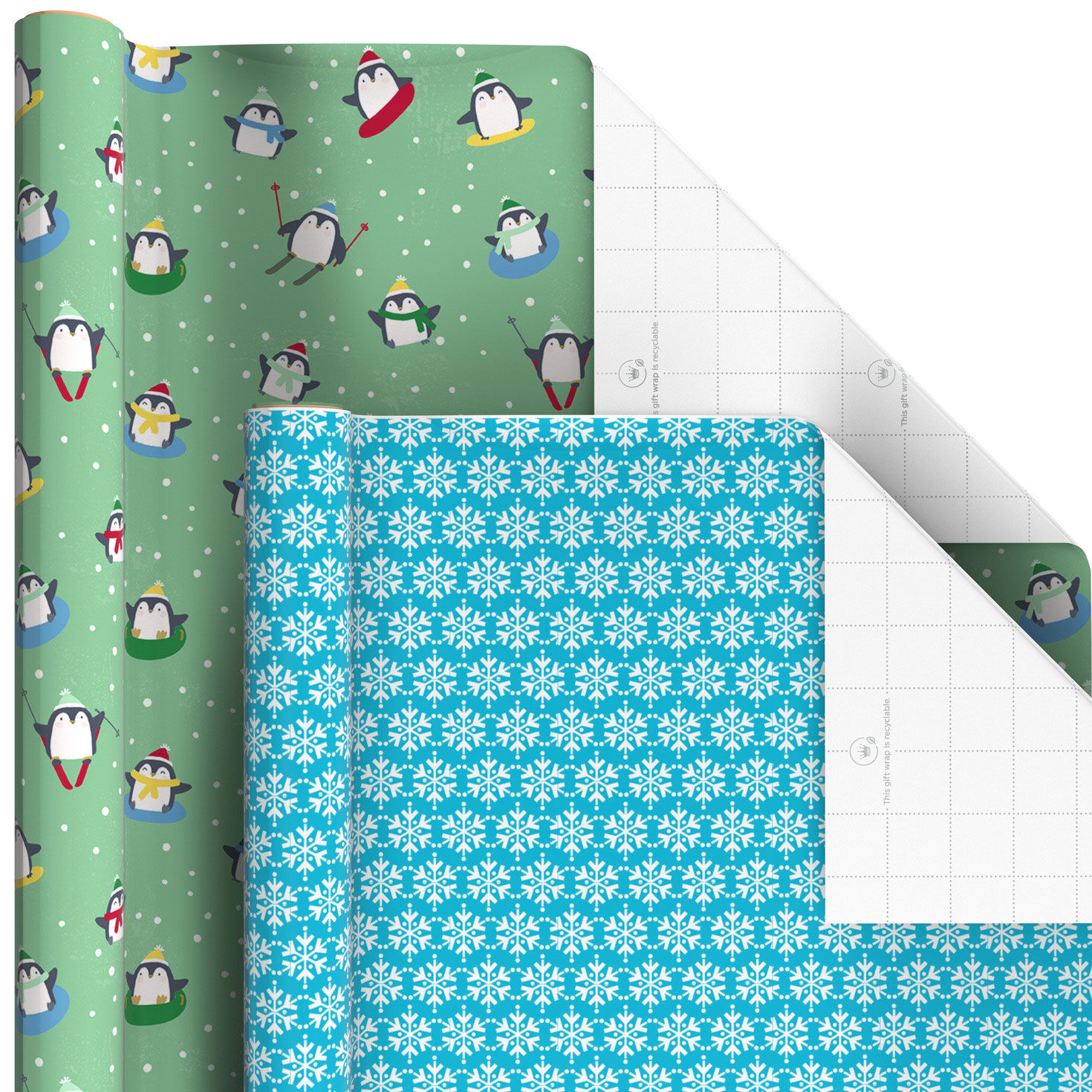 Penguins, Doodles and Polka Dots 6-Pack Assorted Christmas Wrapping ...
