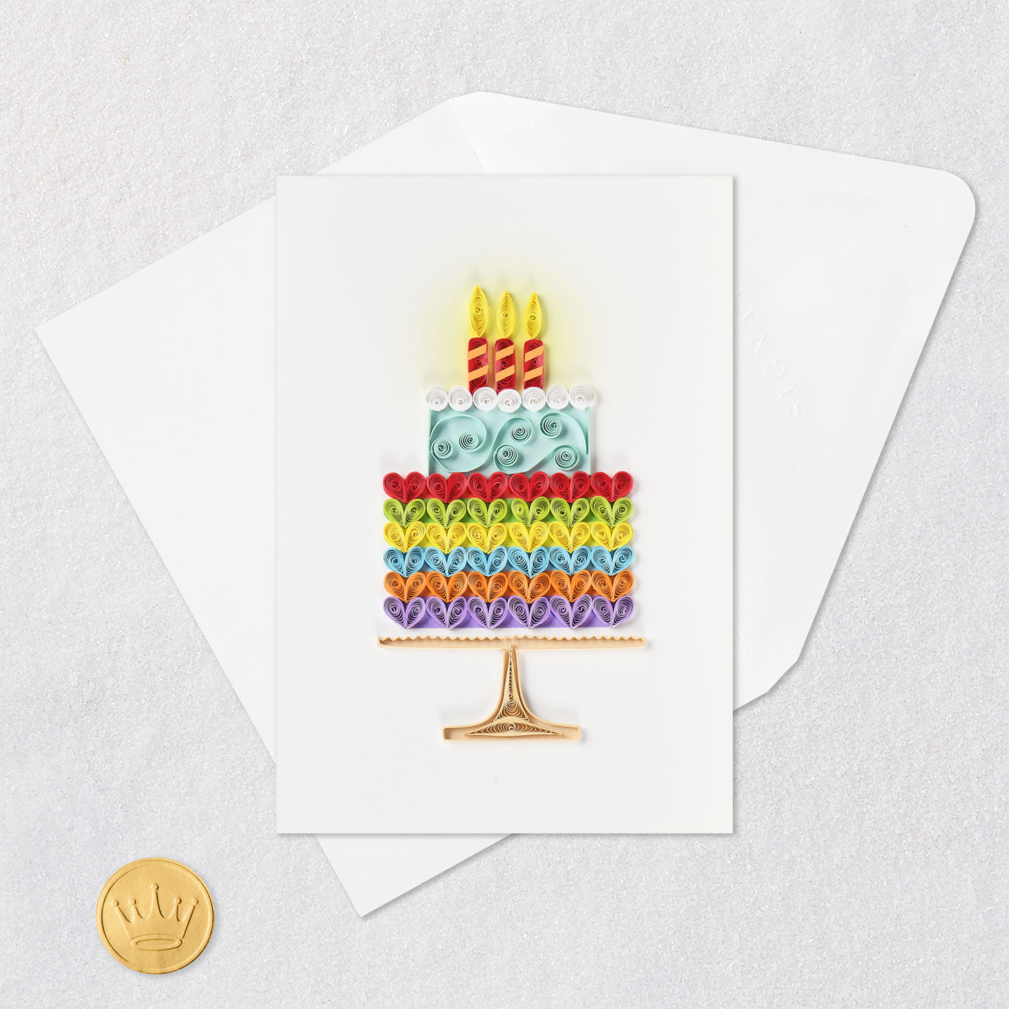 Rainbow Hearts Cake Quilled Paper Handmade Birthday Card - Greeting ...