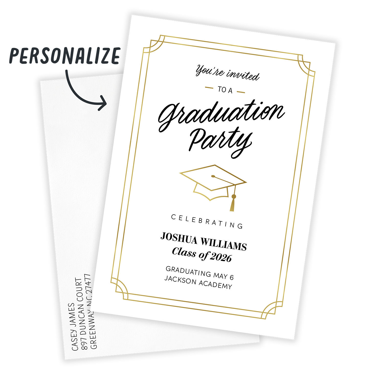 Elegant Gold Border Flat Graduation Party Invitation - Invitations ...