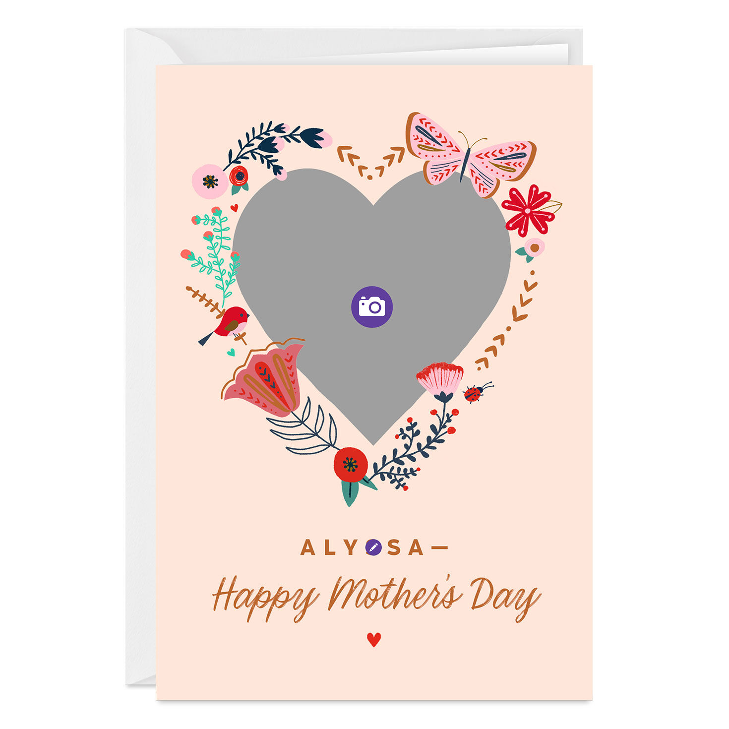 Personalized Flower Heart Mother's Day Photo Card - Greeting Cards ...