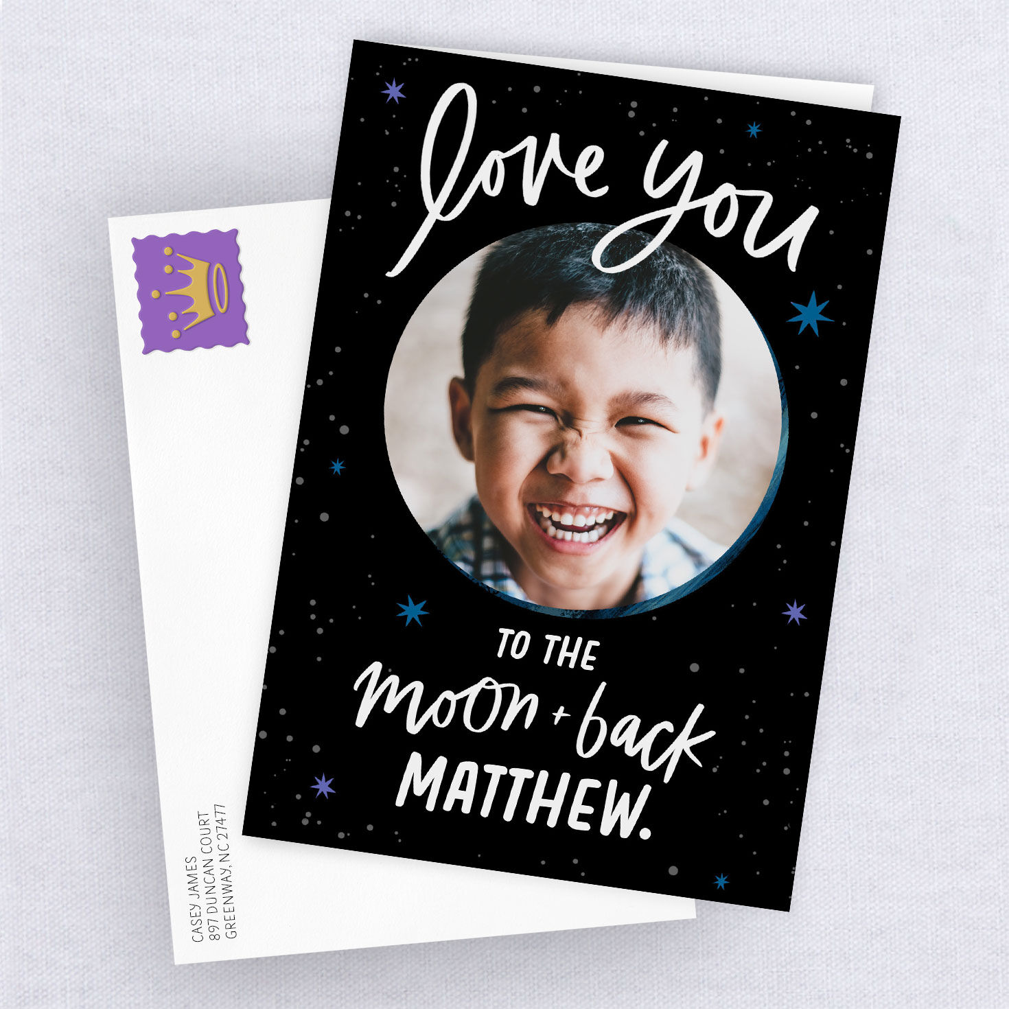 Personalized To the Moon and Back Love Photo Card - Greeting Cards ...