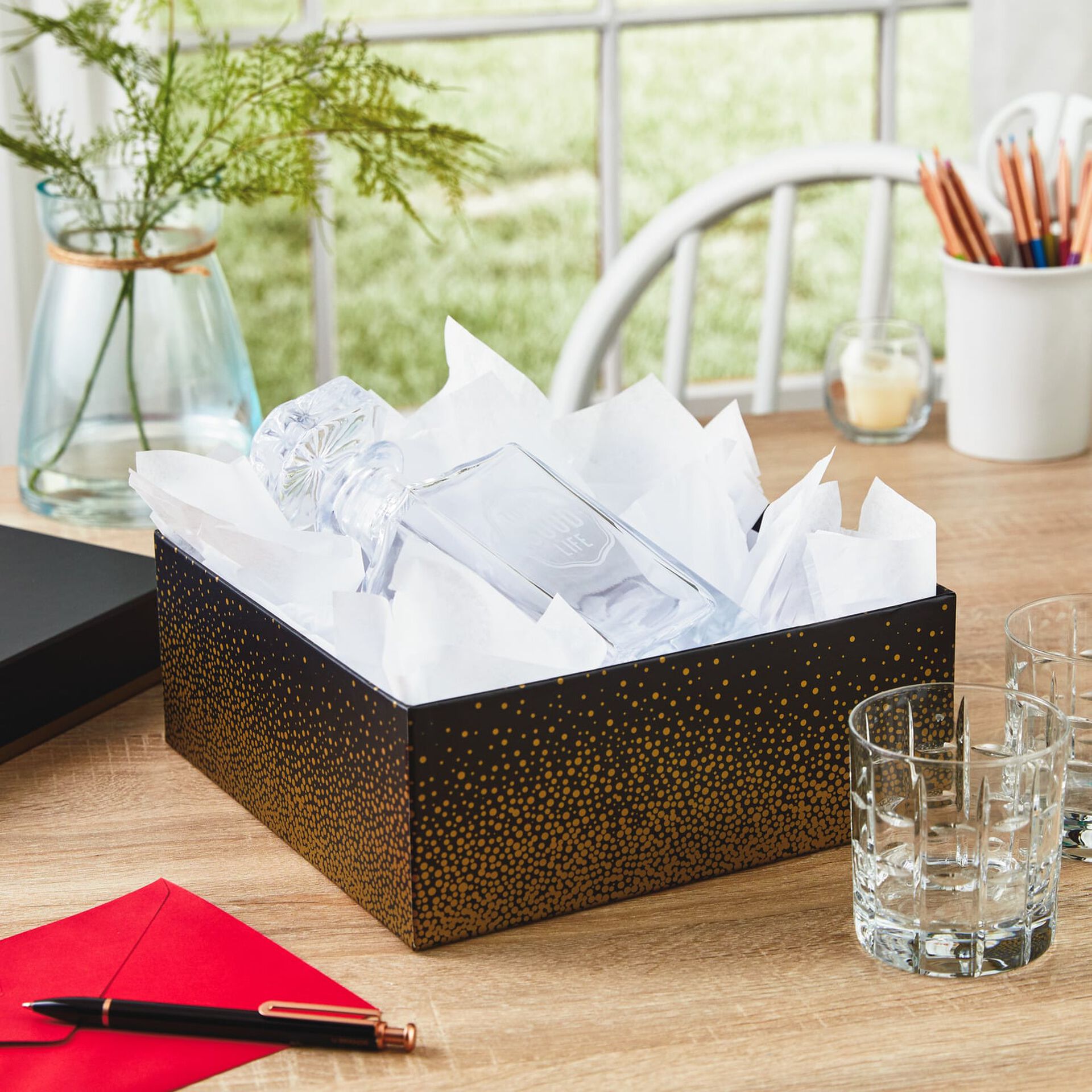 10" Square Champagne Bubbles on Black Gift Box - Gift Boxes - Hallmark