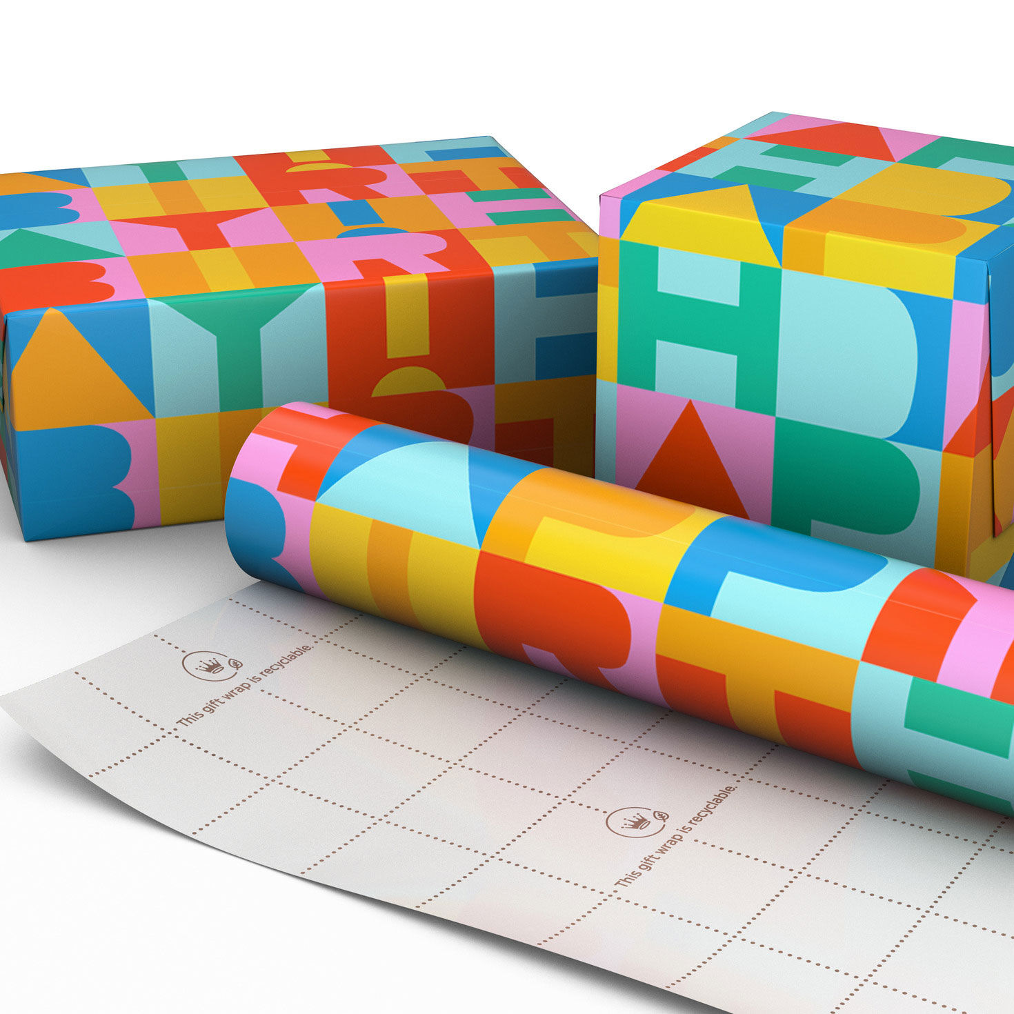 Colorful Block Lettering Birthday Wrapping Paper Mini Roll, 38.8 sq. ft ...